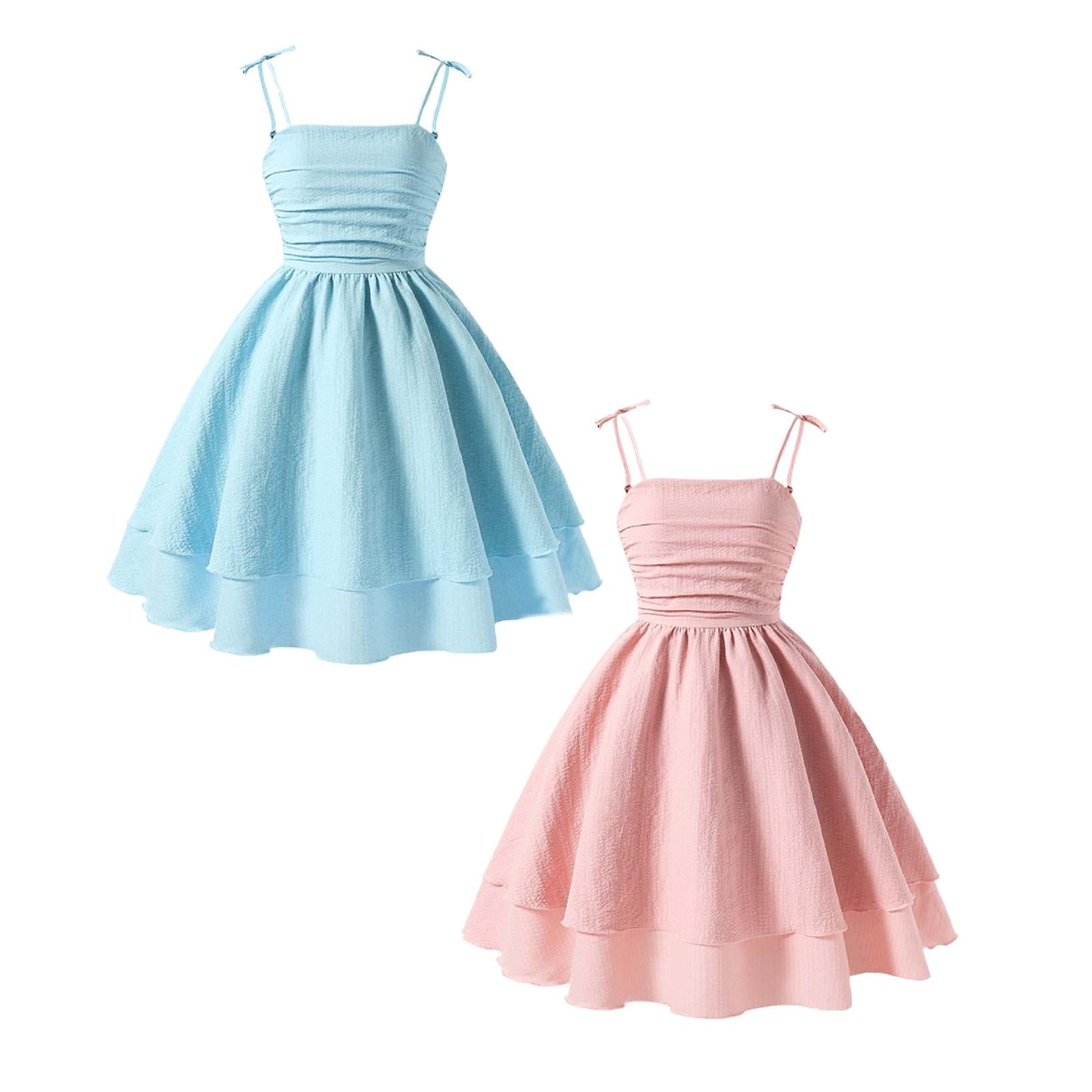 LUOGENLI 2 Pack Summer Girls Solid Color Dress with Bow Knot Sweet ...
