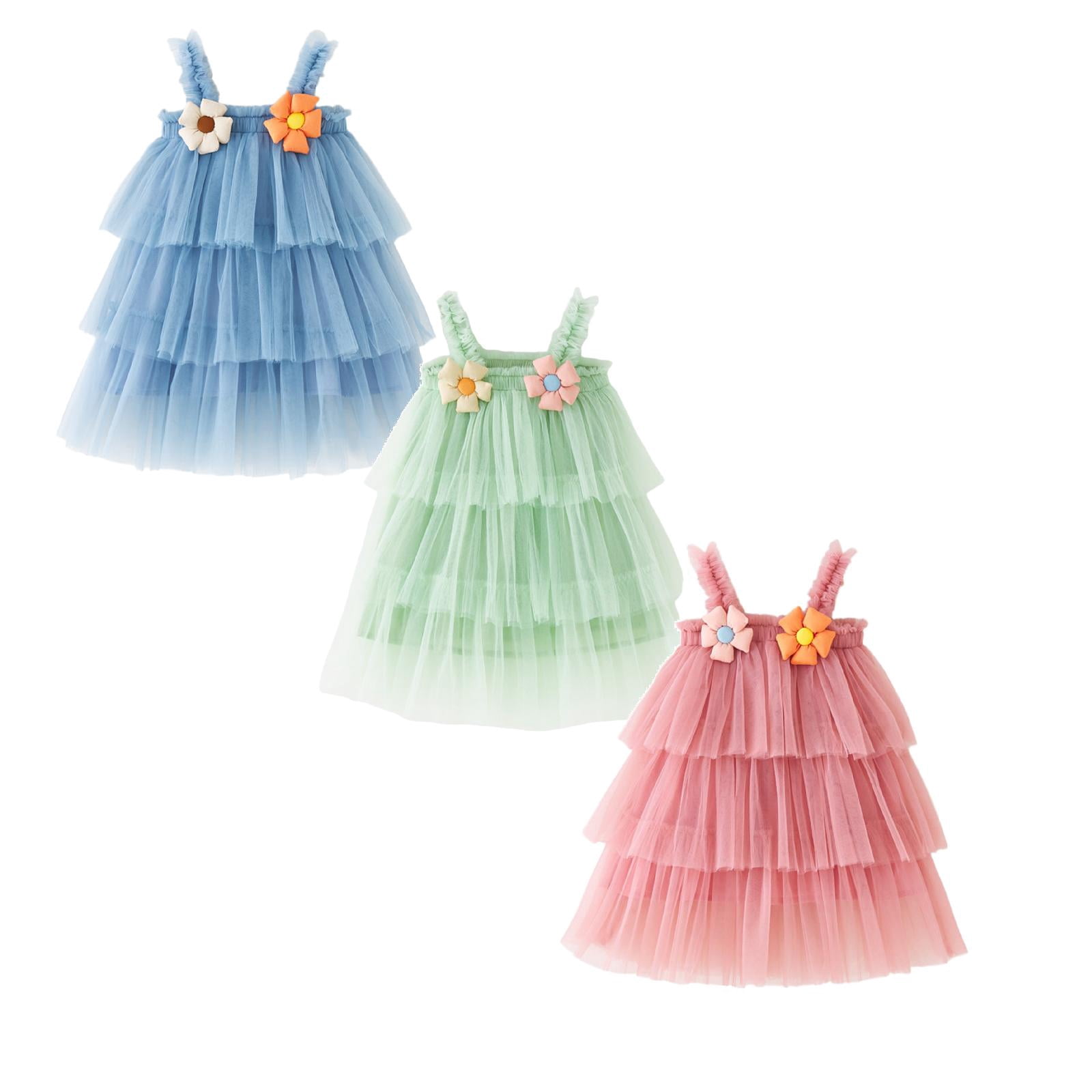 LUOGENLI 2 Pack Toddler Girls Sleeveless Floral Holiday Party Tiered ...