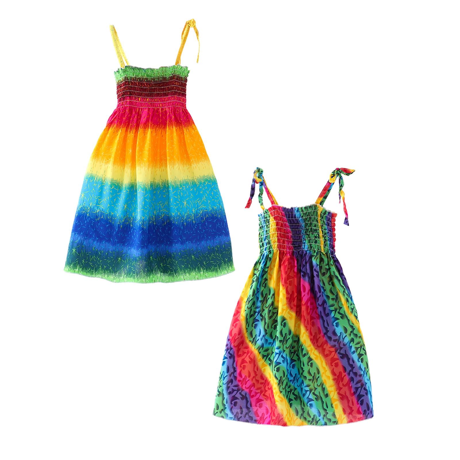 LUOGENLI 2 Pack Toddler Kids Girls Floral Bohemian Rainbow Flowers ...