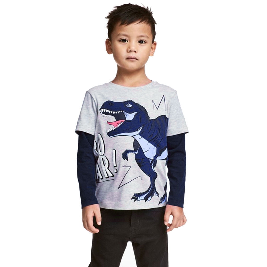 LUOGENLI Boys Outfits 5T Toddler Baby Boys Girls Long Sleeve Cartoon Dinosaur Print Tops T-Shirt ...