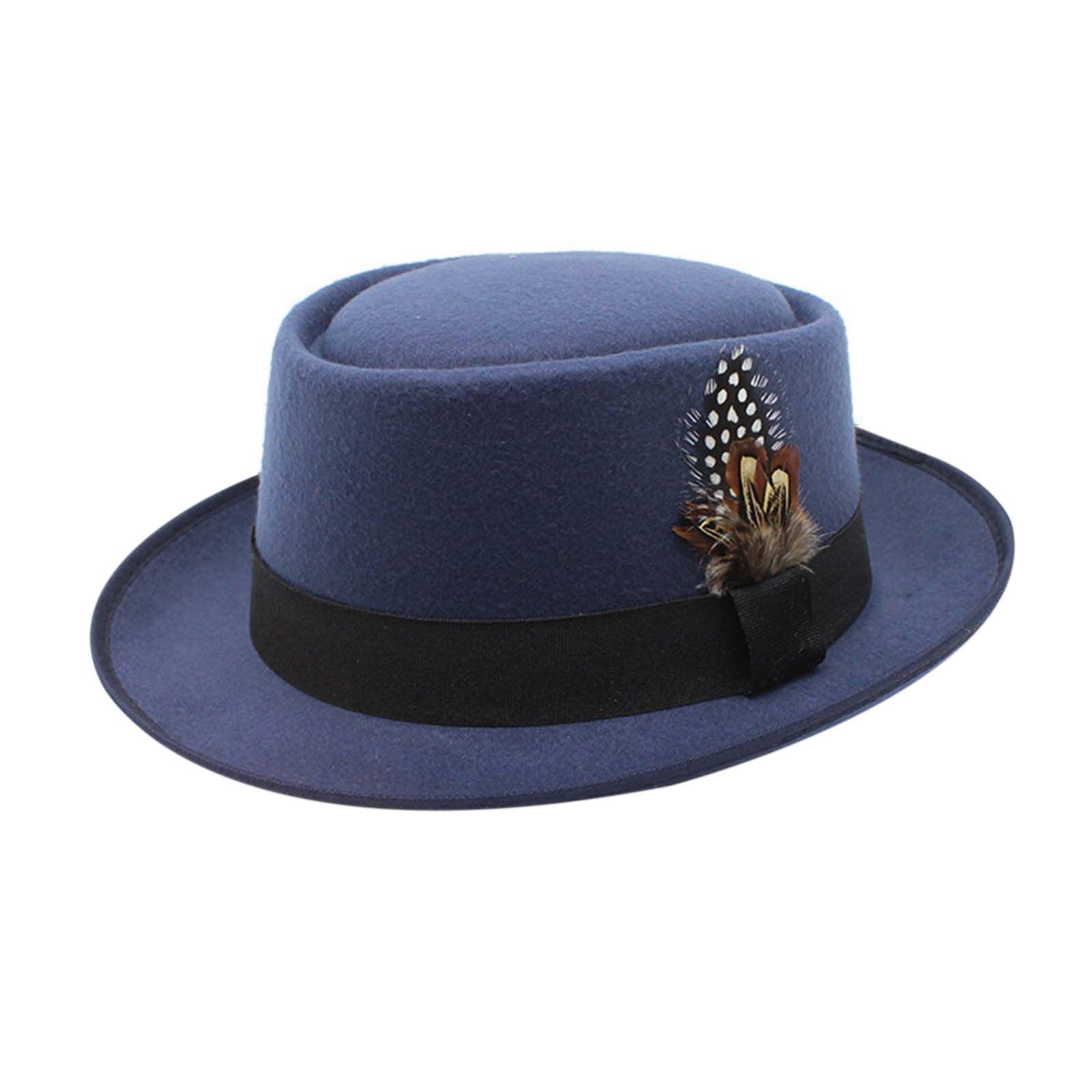 LUOGENLI Cowboy Hat Men Black Unisex Wool Fedora Hat WithClassic Flat ...