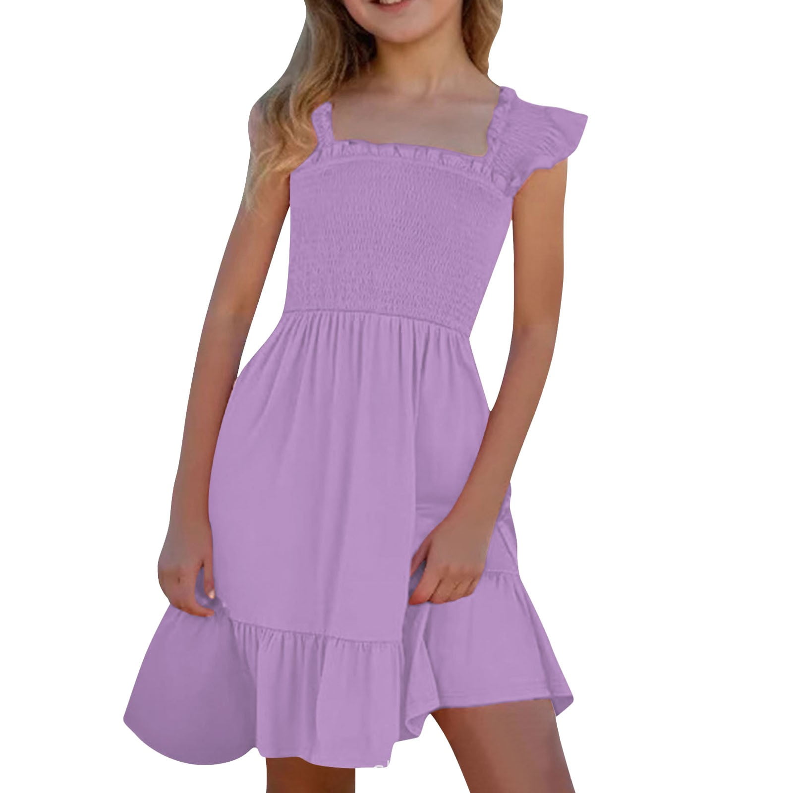 LUOGENLI Dress for Girls Girls Summer Dresses Smocked Sleeveless with ...