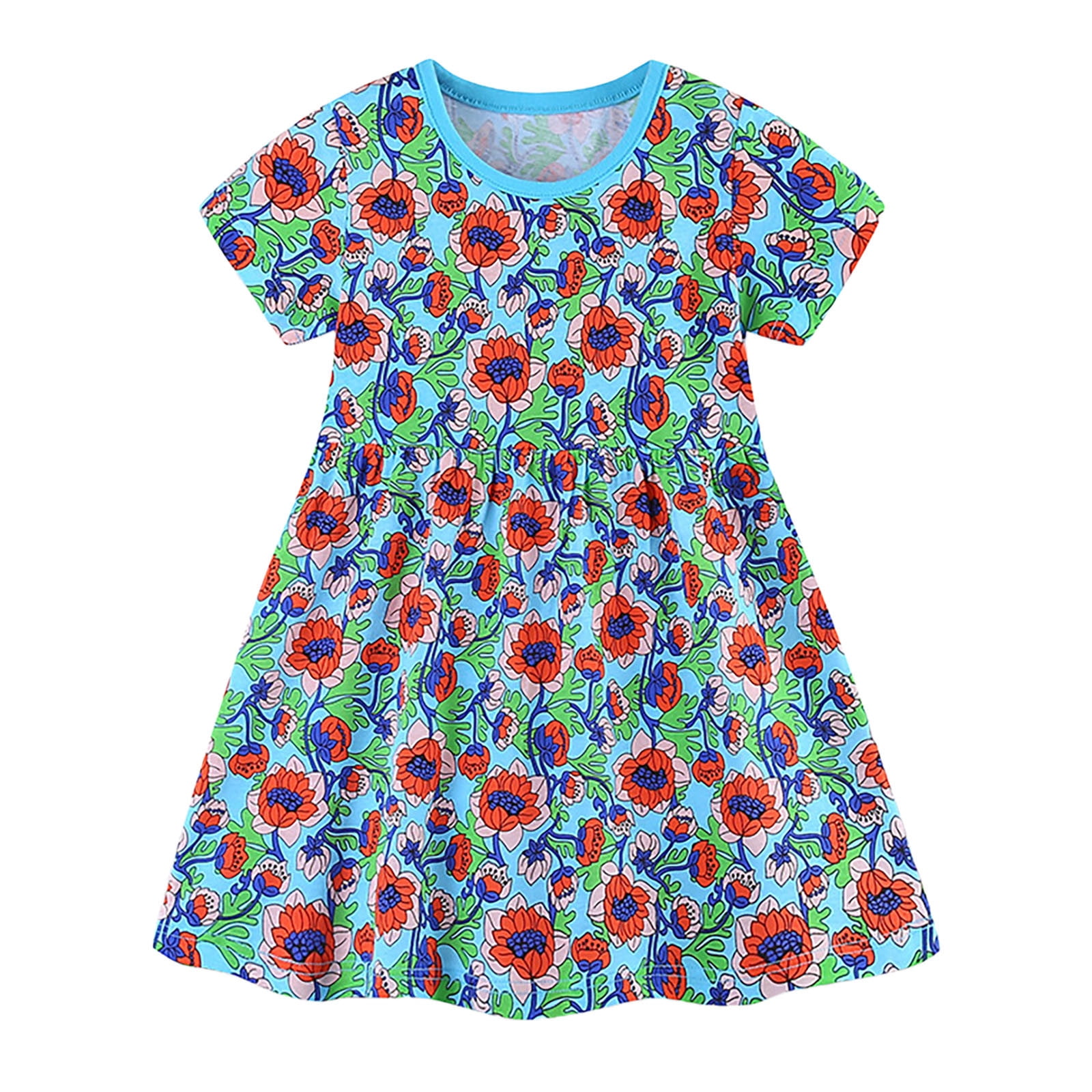 LUOGENLI Dresses For Girls 4T Toddler Girls Short Sleeve Prints ...