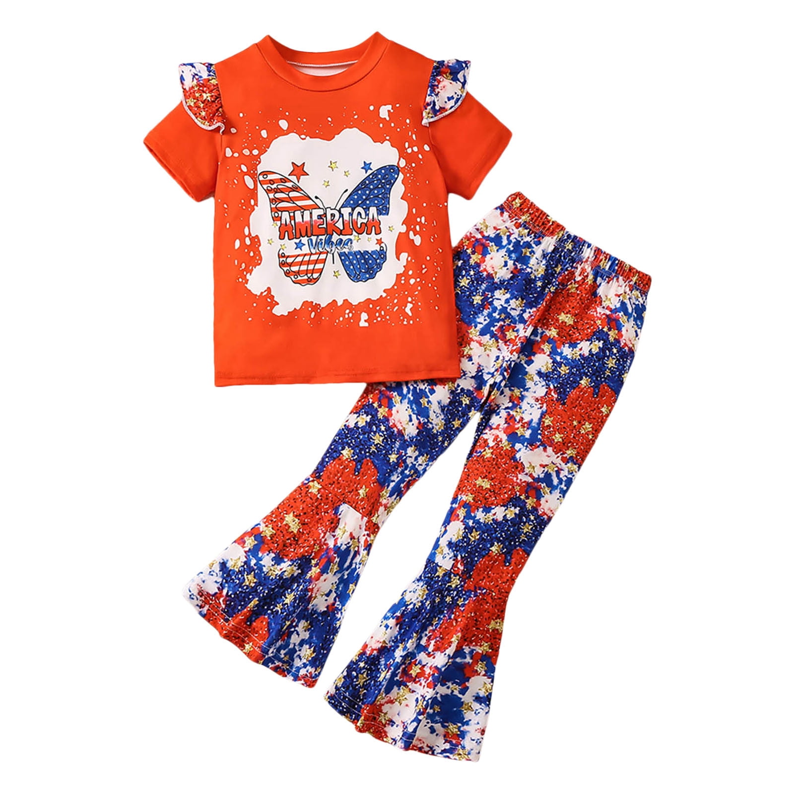 Luogenli Girl Summer Outfits Size 6t Summer Girls Independence Day Short Sleeve Letter Prints