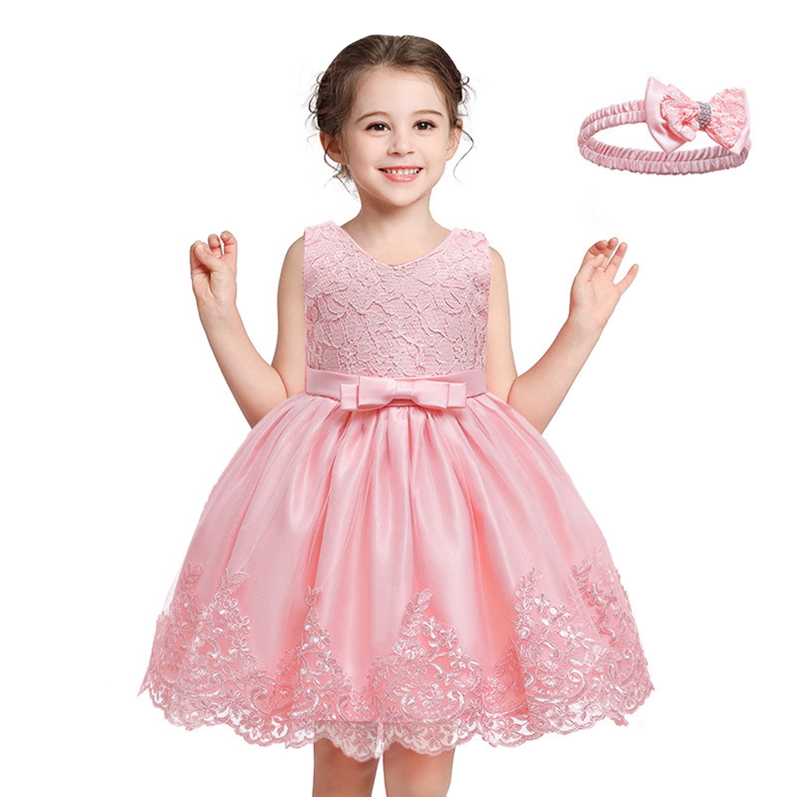 LUOGENLI Girls Dresses Size 10-12 New Bow Lace Dress Summer Girl Dress ...