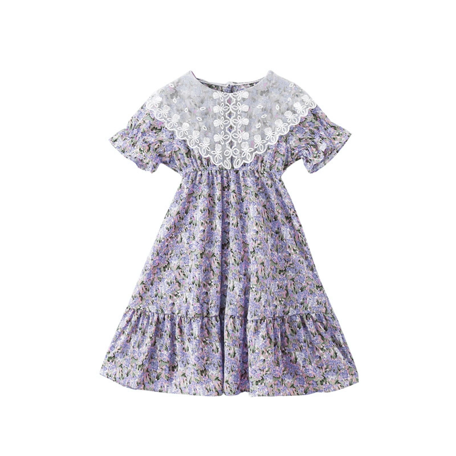 LUOGENLI Girls Dresses Size 14-16 Black Summer New Puff Sleeve Lace ...