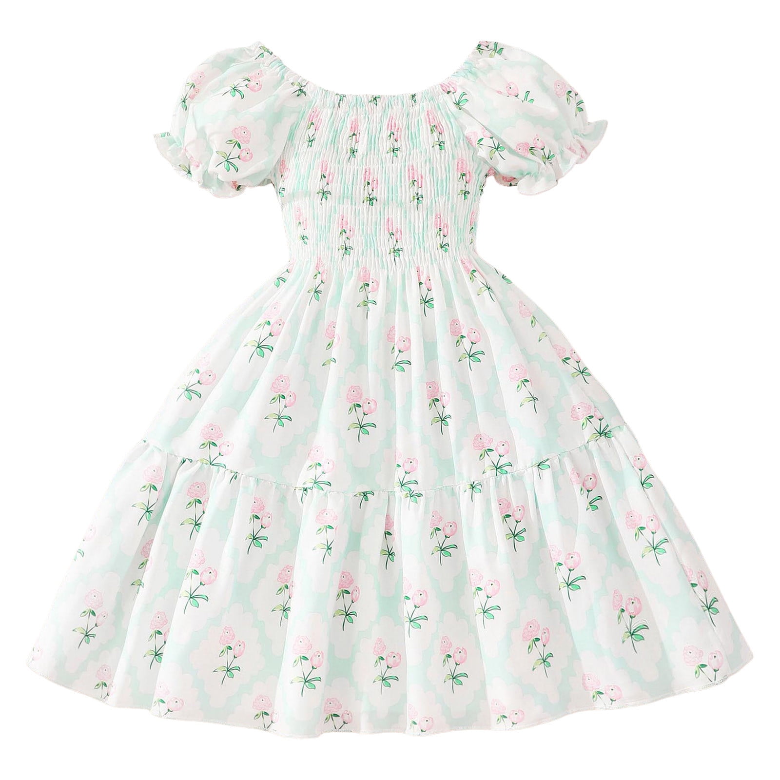 LUOGENLI Girls Dresses Size 5-6 Years Old Toddler Girls Short Sleeve ...