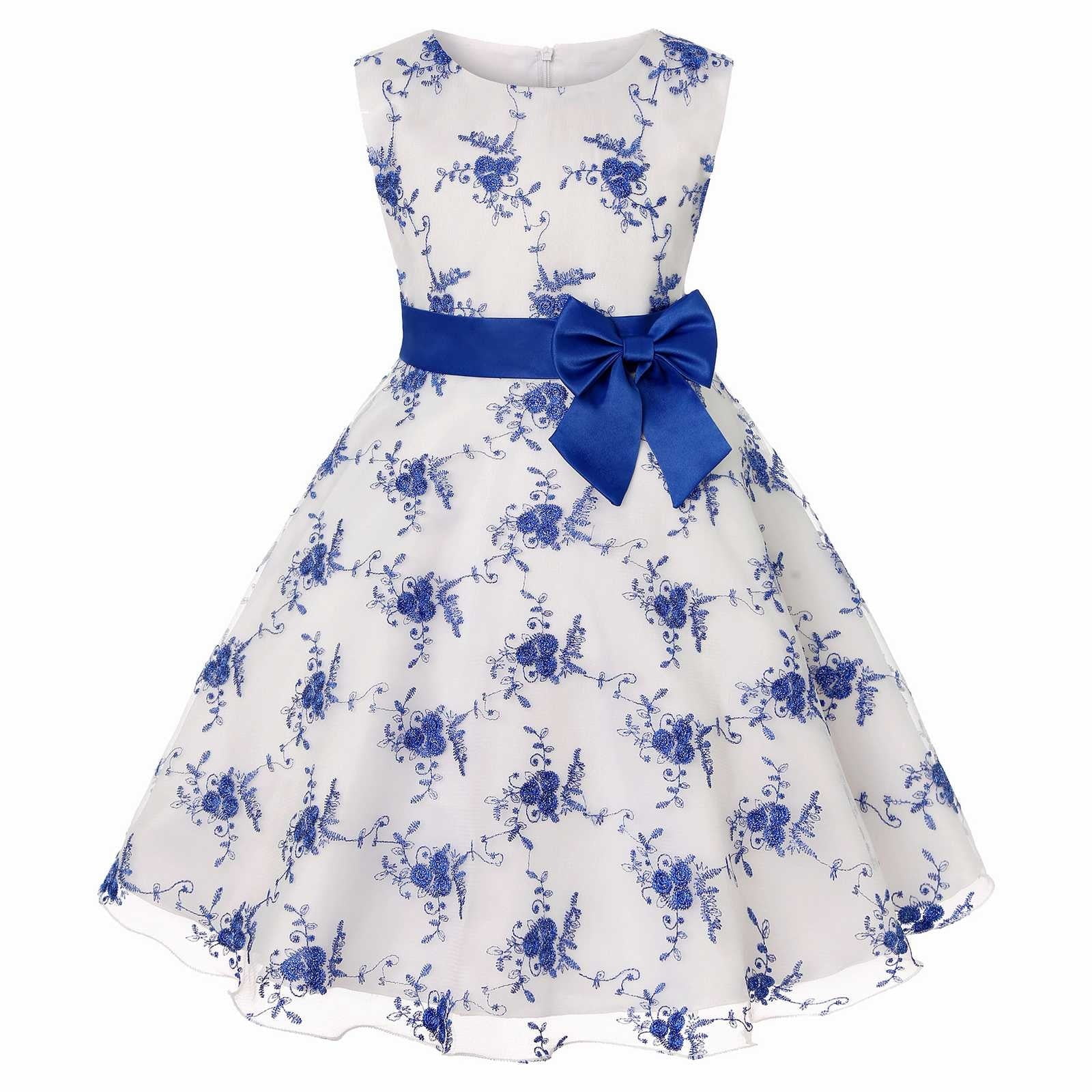 LUOGENLI Girls Dresses Size 7 Blue Embraoidered Princess Skirt Lace ...