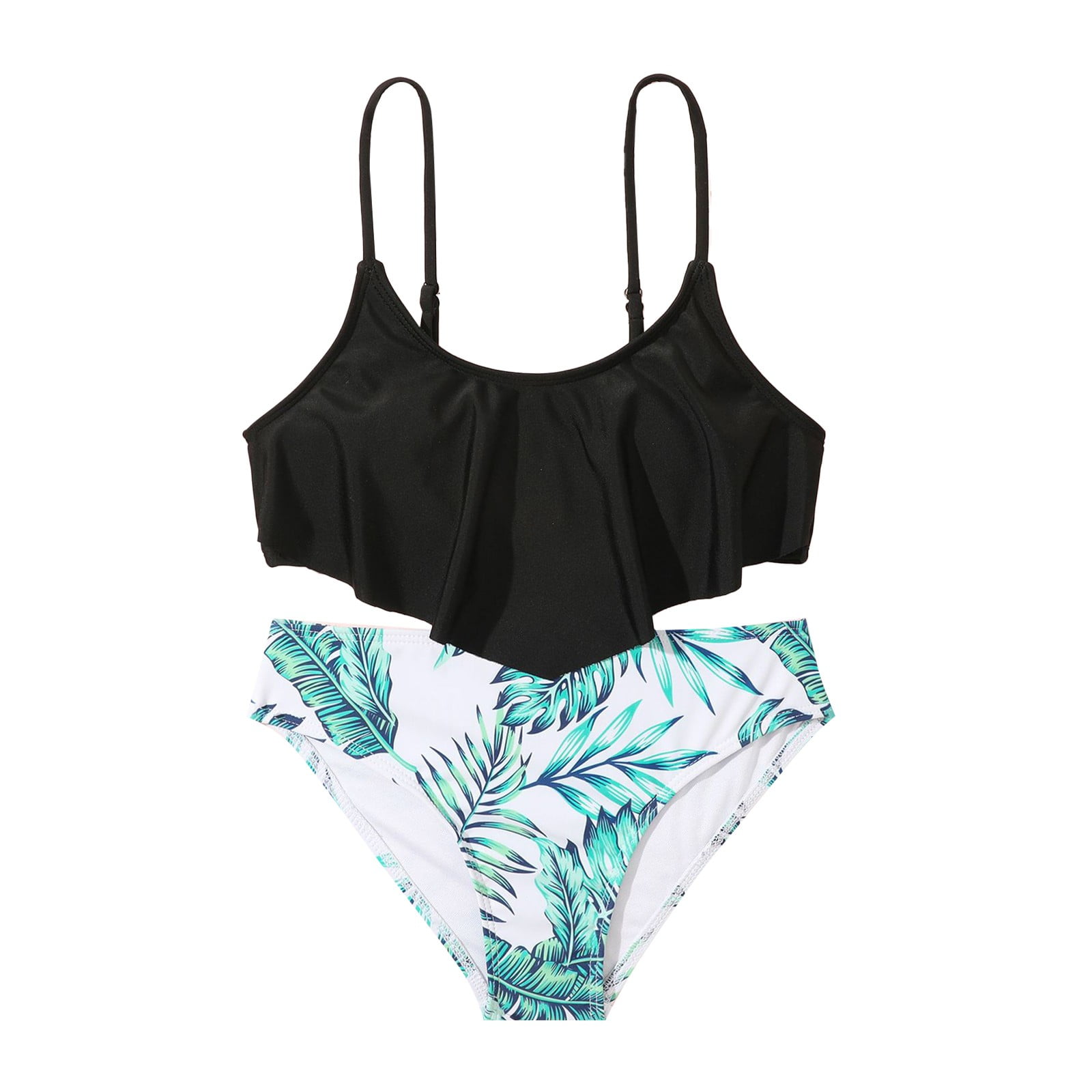 LUOGENLI Girls Swimsuit Size 12-14 Girl's Swimsuit Two Piece Leaf Print ...