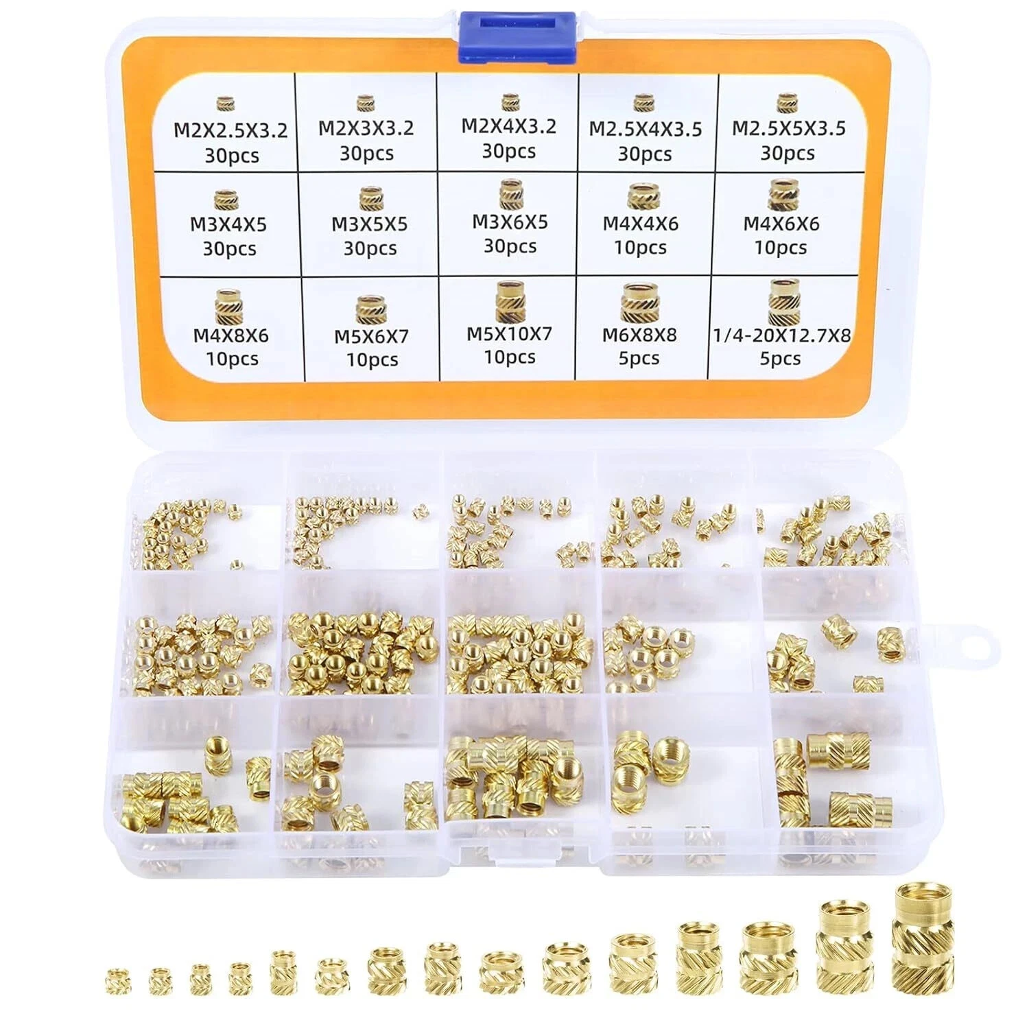 LUOLAX 300Pcs Thread Knurled Nuts M2 M3 M4 M5 M6 Brass Knurled Threaded ...