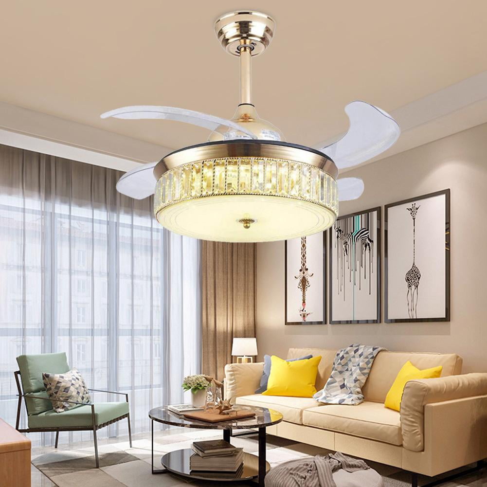 LUOLAX 36 Inch Rose Gold Modern Crystal Fan Light, Three Tone Lighting ...