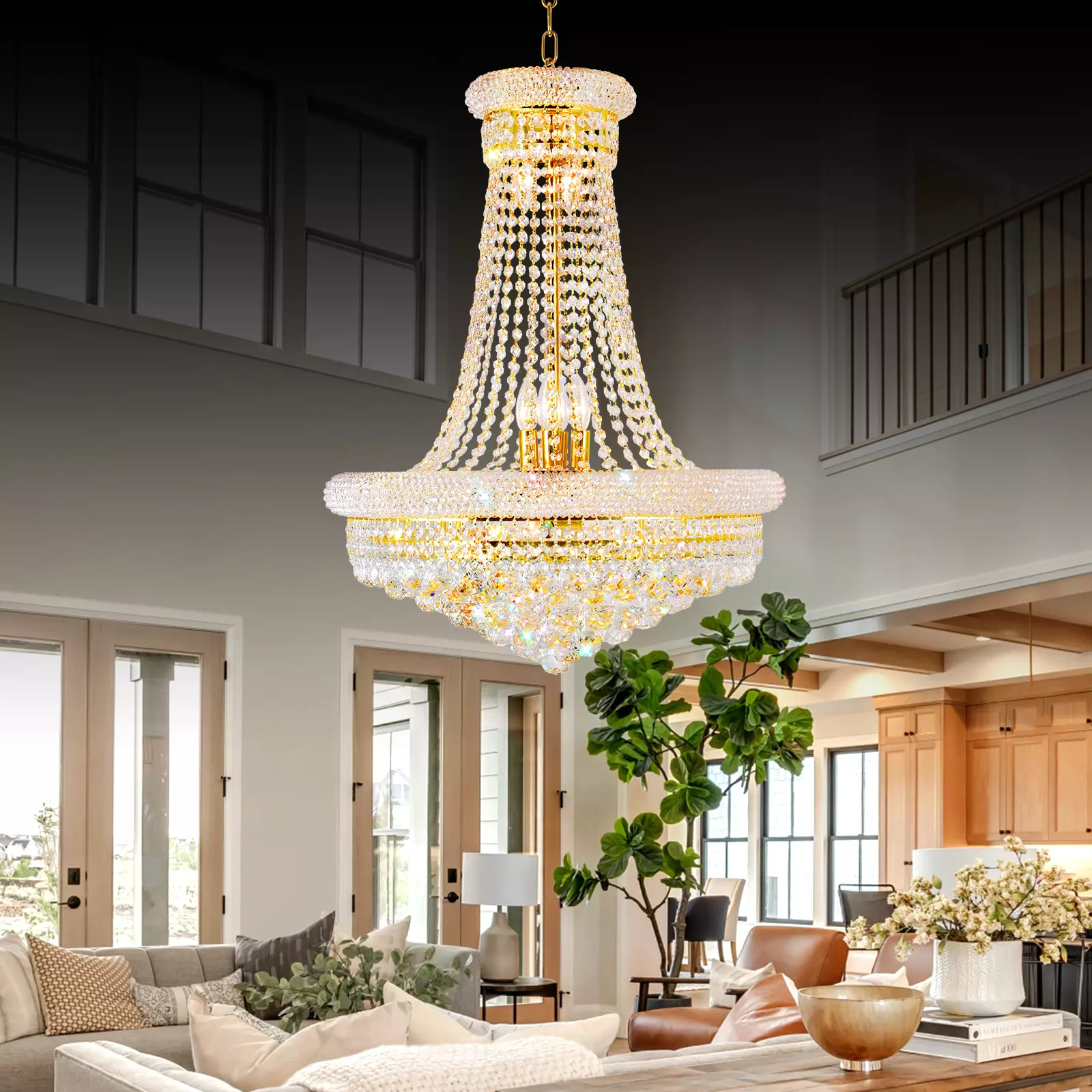 LUOLAX Gold Beaded Crystal Chandelier Recessed Ceiling Light Luxury ...
