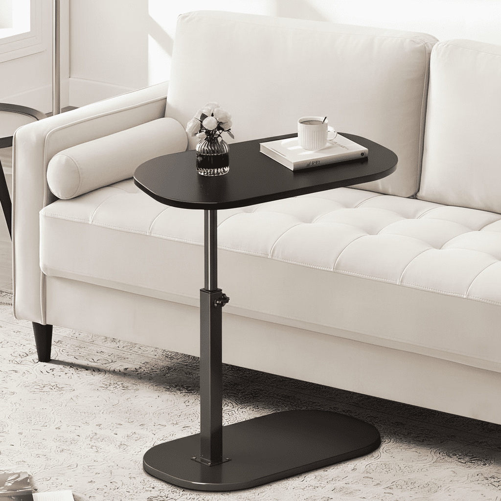 LUOLUO C- Shaped Side Table, 360° Rotating Adjustable Height Couch Side ...