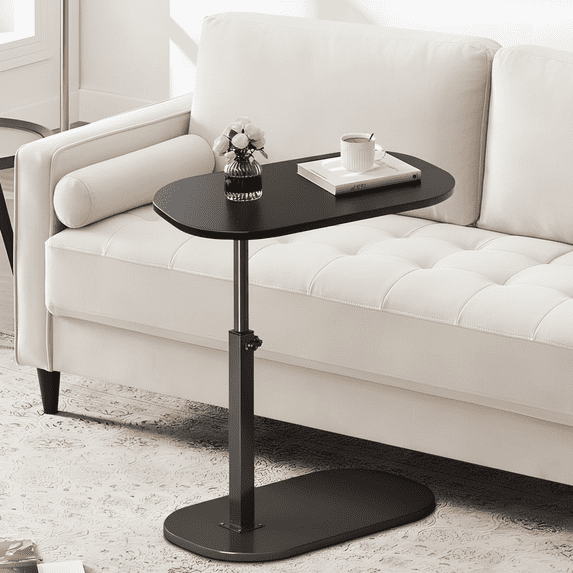 LUOLUO C- Shaped Side Table, 360° Rotating Adjustable Height Couch Side ...