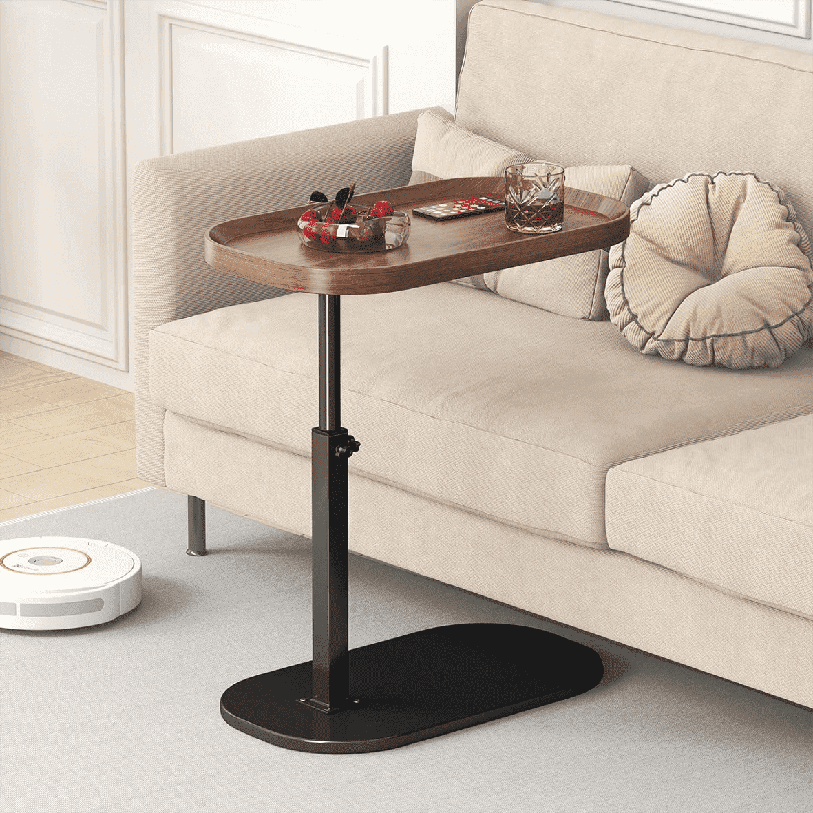 LUOLUO C Shaped Side Table, 360° Rotating Adjustable Height Couch Side ...