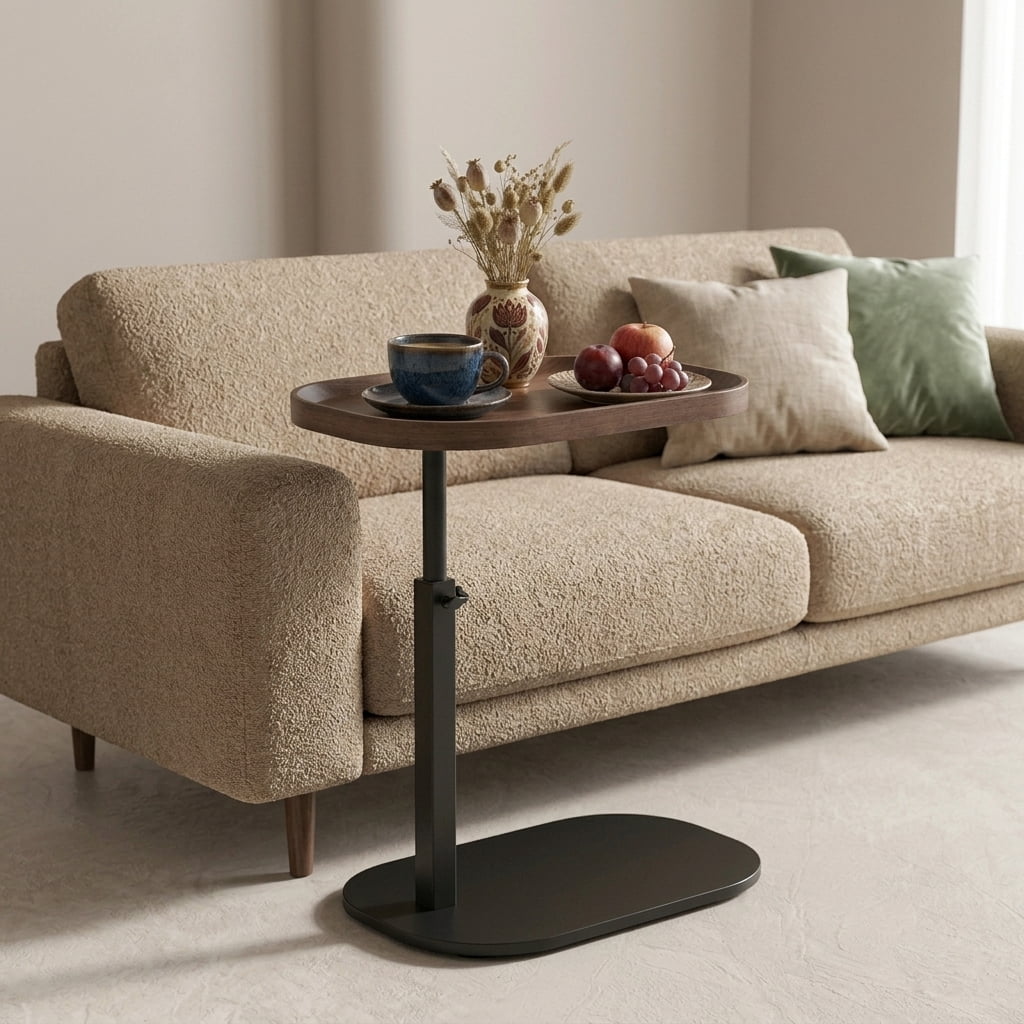 LUOLUO C Shaped Side Table, 360° Rotating Adjustable Height Couch Side ...