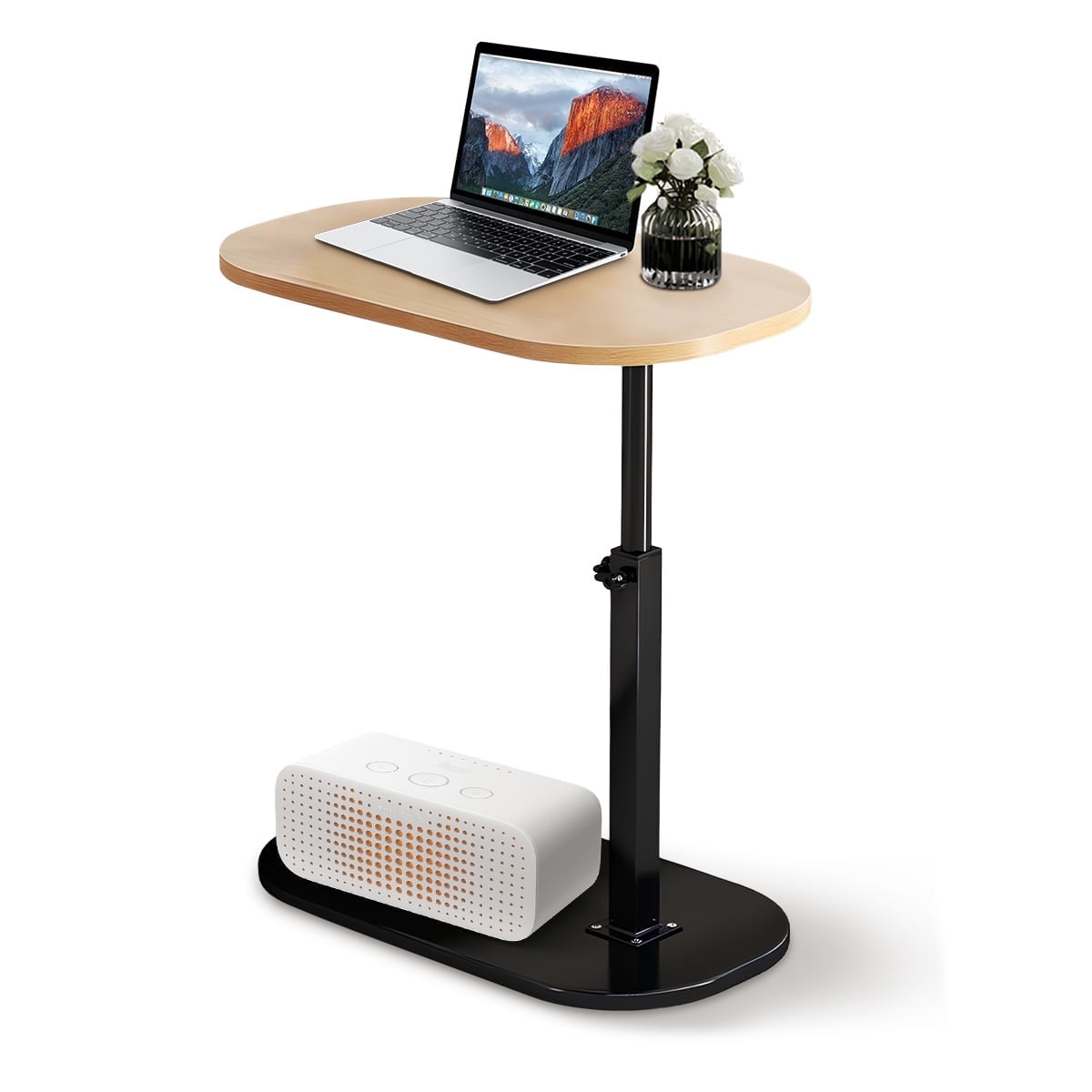 LUOLUO C Shaped Side Table, 360° Rotating Adjustable Height Couch Side ...