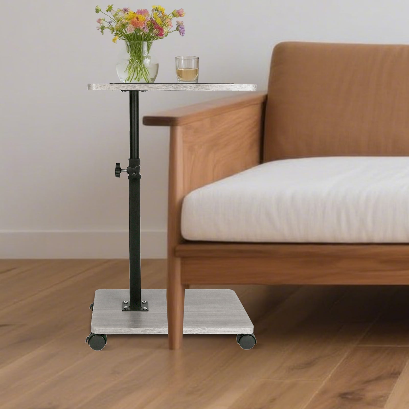 LUOLUO C Shaped Side Table With Wheels, Adjustable Height Couch Side Tables for Living Room ...