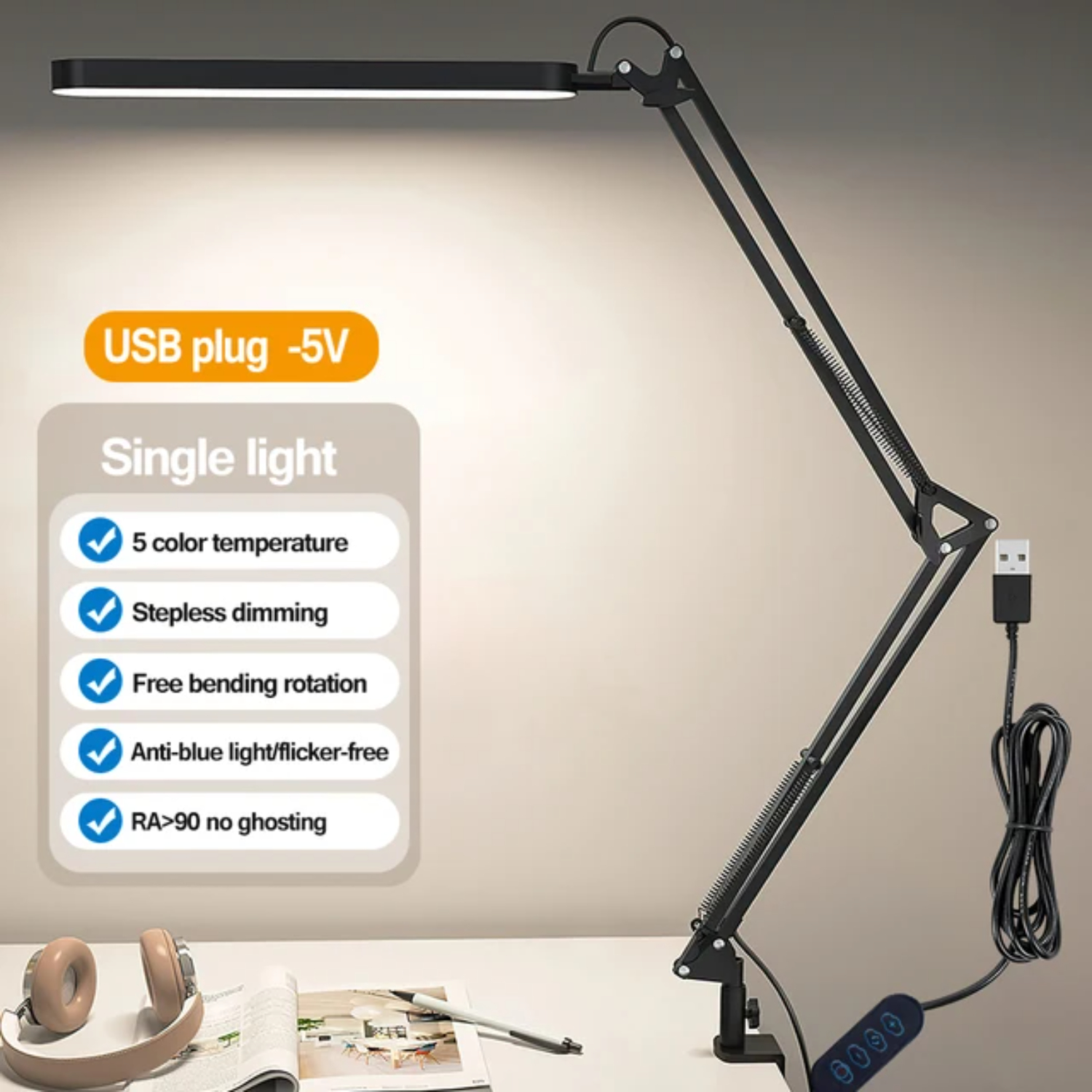 LUOPLNG Adjustable Foldable Double Swing Arm Desk Lamp with Dimmable ...