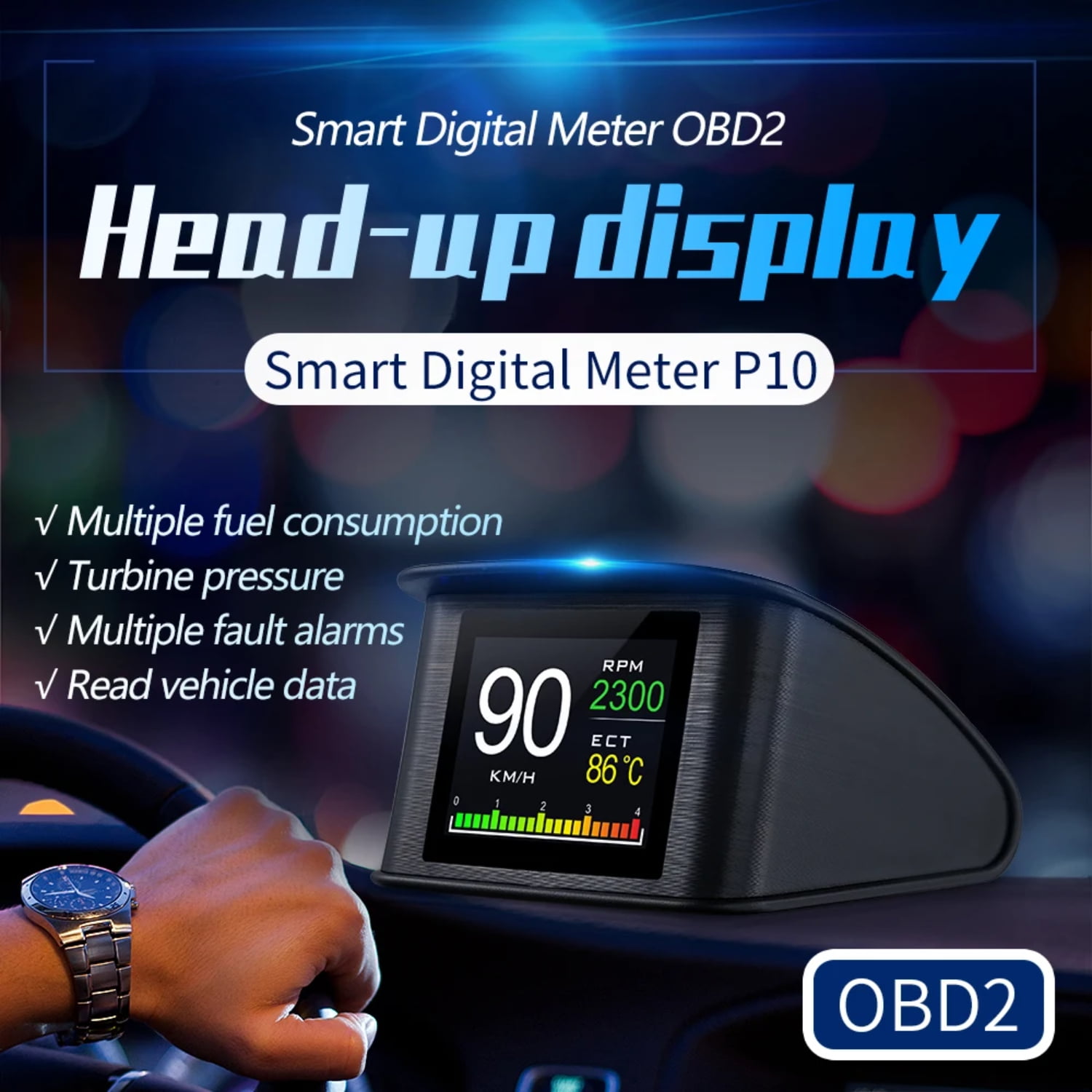 LUOPLNG High-Tech Smart Digital OBD2 Car HUD Display P10 with On Board ...