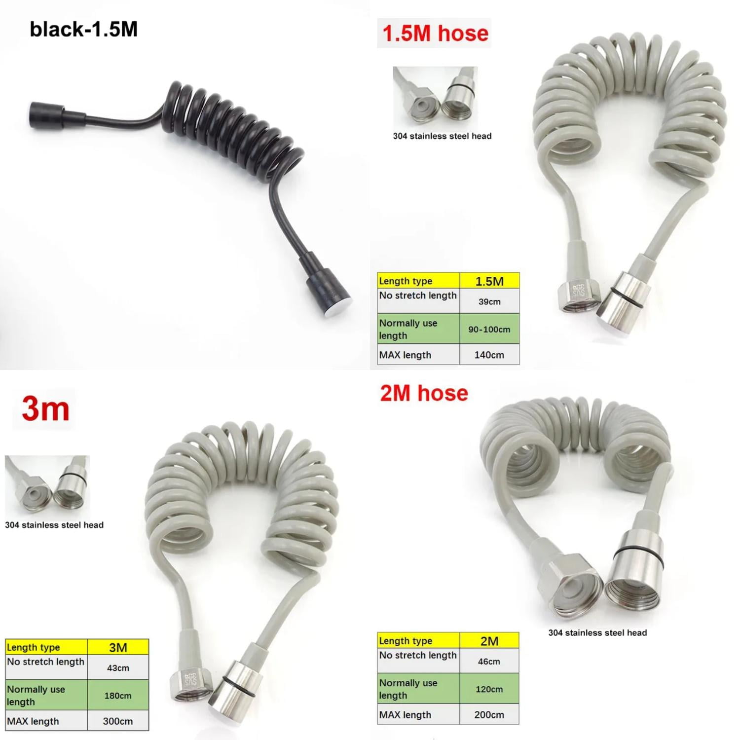 LUOPLNG Soft Grey Flexible 2m 3m 5m Long Spring Shower Hose Tube for ...