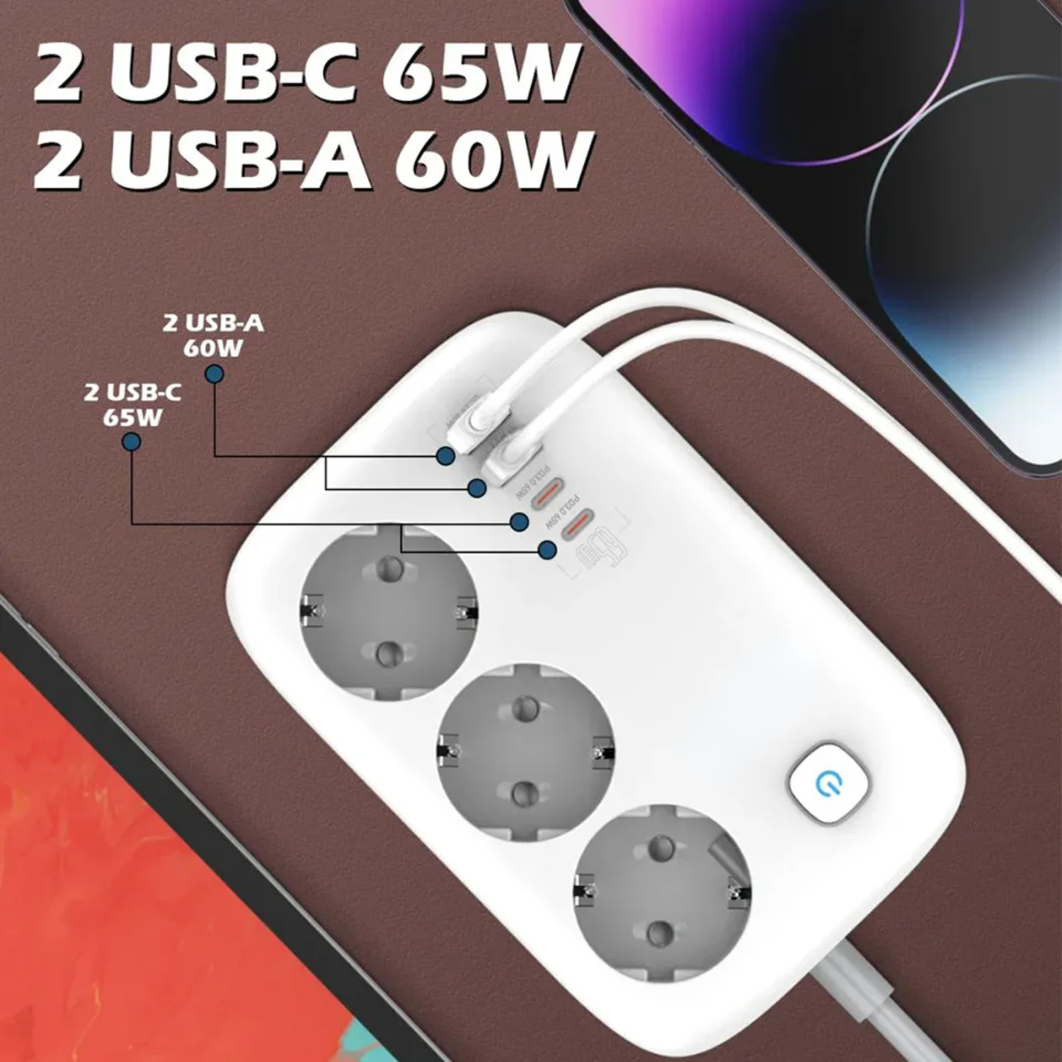 LUOPLNG Stylish Desktop Charging Station with 7-Port Power Strip 3 ...