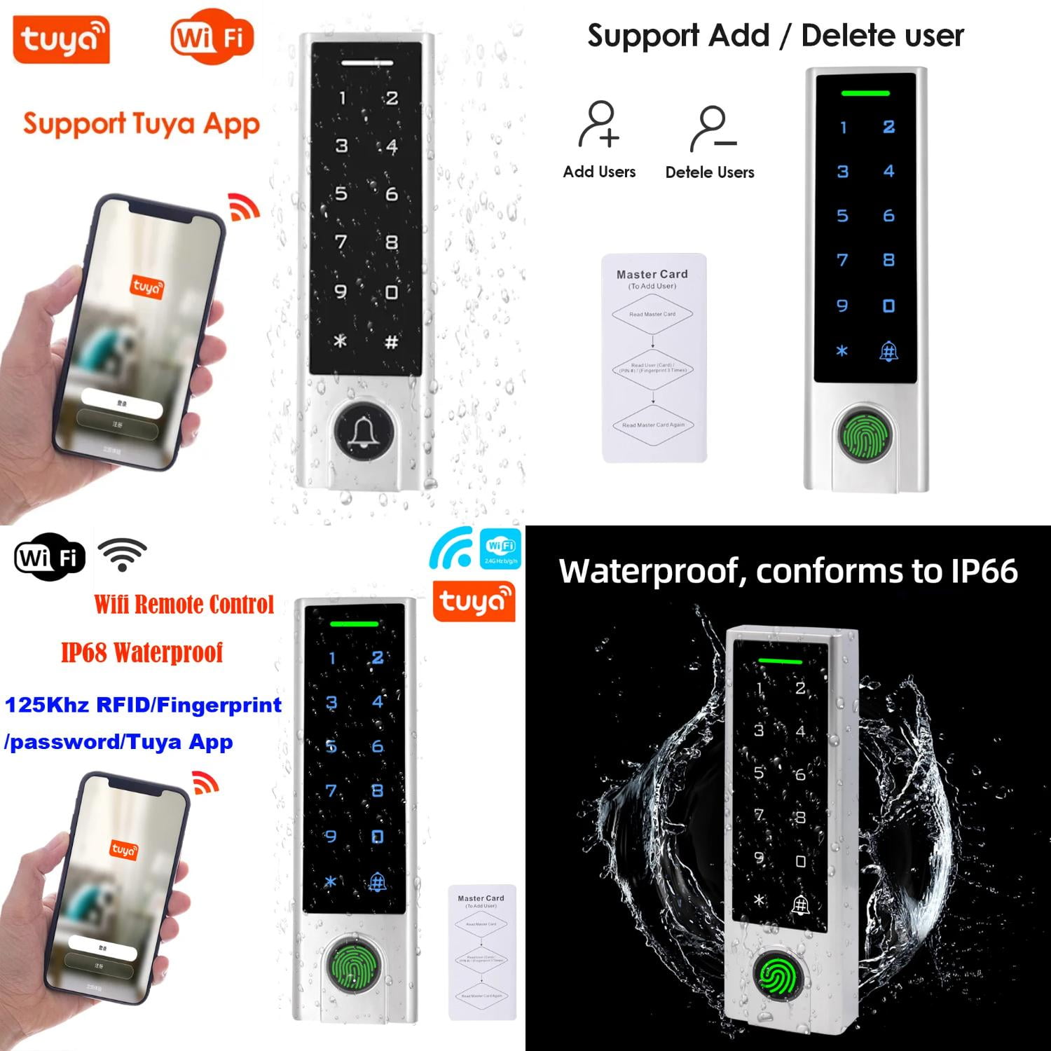 LUOPLNG Waterproof Wireless WiFi Fingerprint Access Control with IP66 Rating for Secure Entry ...