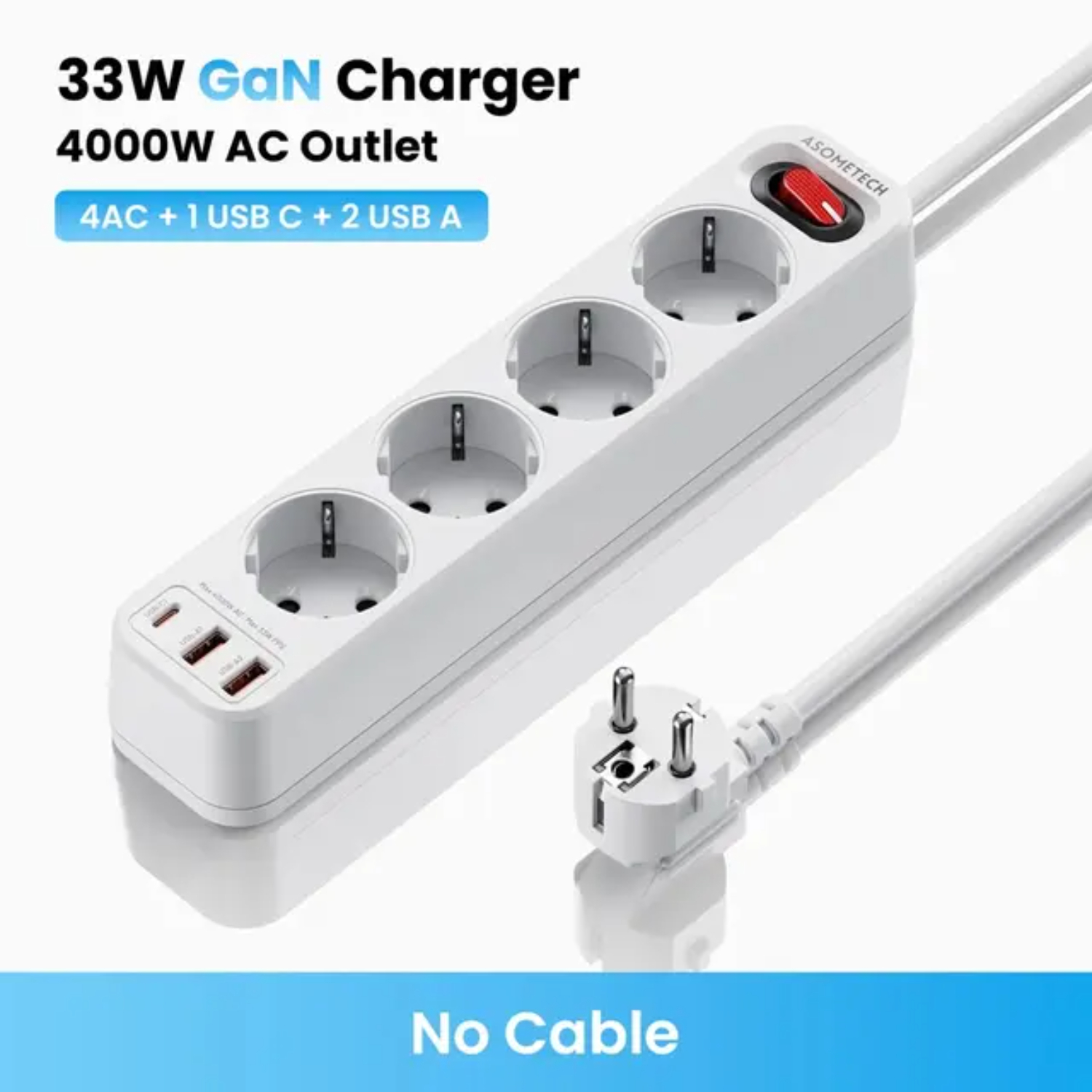 LUOPNGL 4000W Power Strip Multi Outlet 1.5M Extension Cord Network Filter With 3 USB PD 33W PPS ...