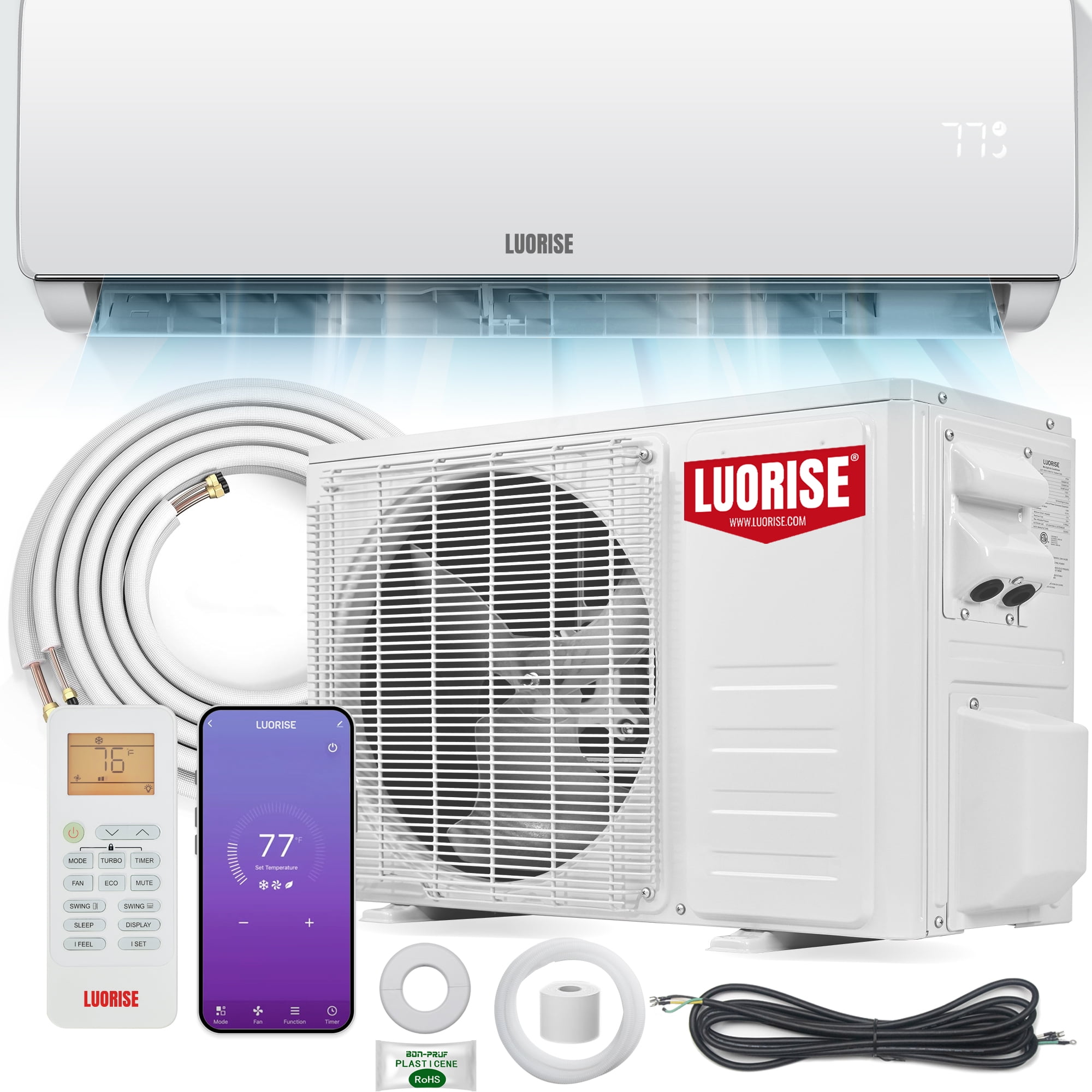 LUORISE 23000 BTU WiFi Mini Split AC/Heating System, Ductless Air ...