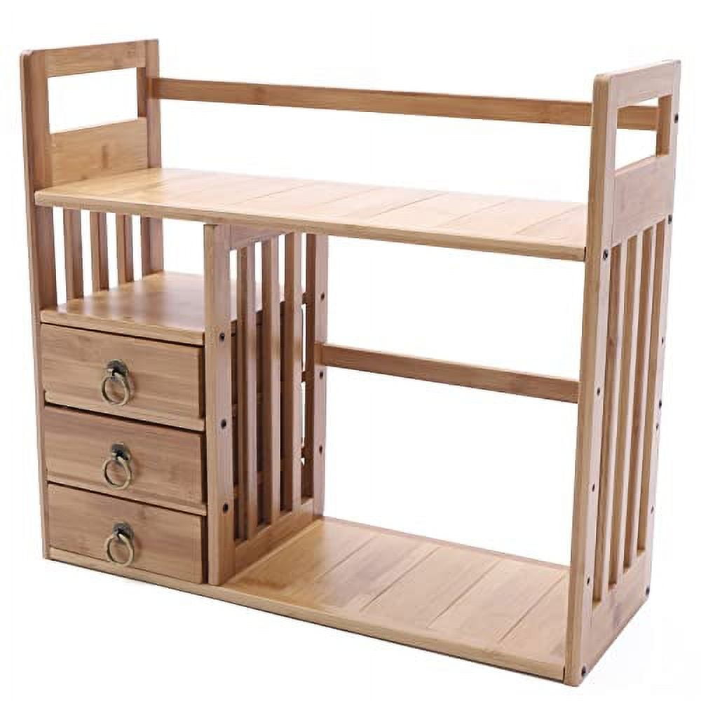 LUOSHALIYA Bamboo Desktop Bookshelf Organizer Office Desk Storage ...