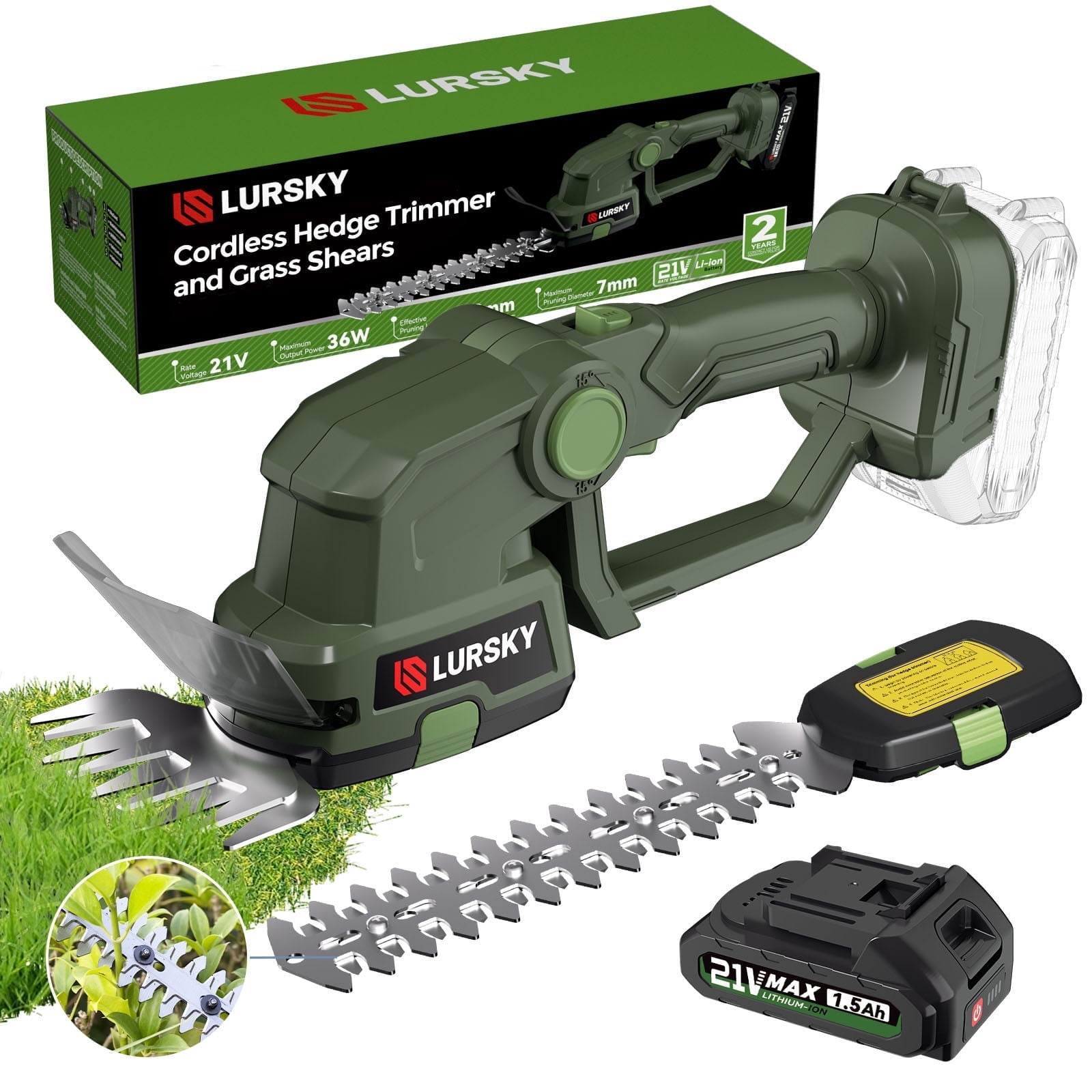 LURSKY Cordless Shrub & Grass Shear Trimmer, Lightweight Garden Cutter ...