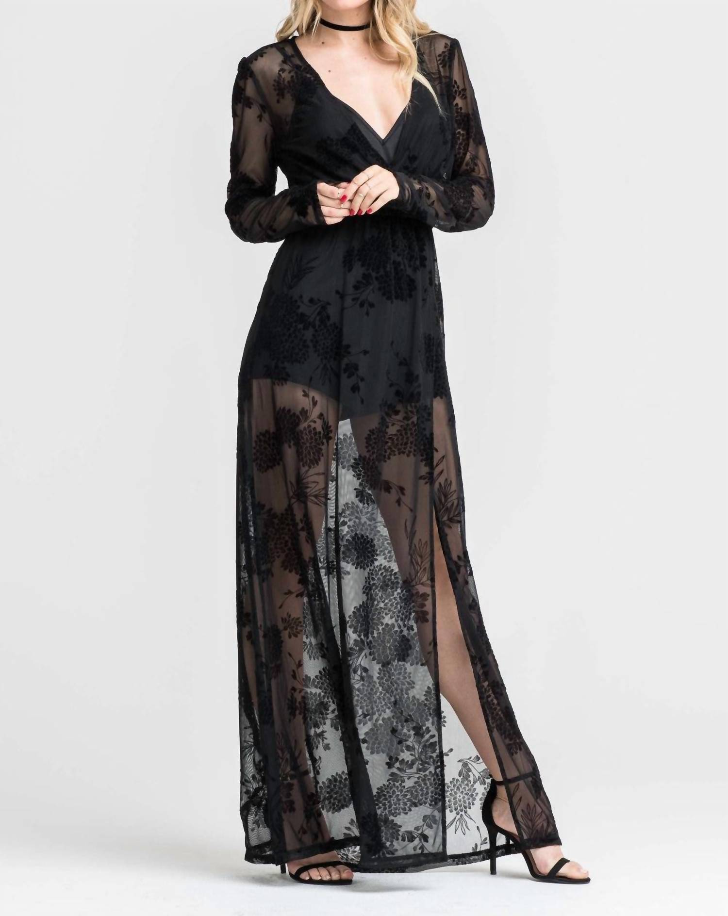 LUSH Mesh Burnout Maxi Romper - Walmart.com