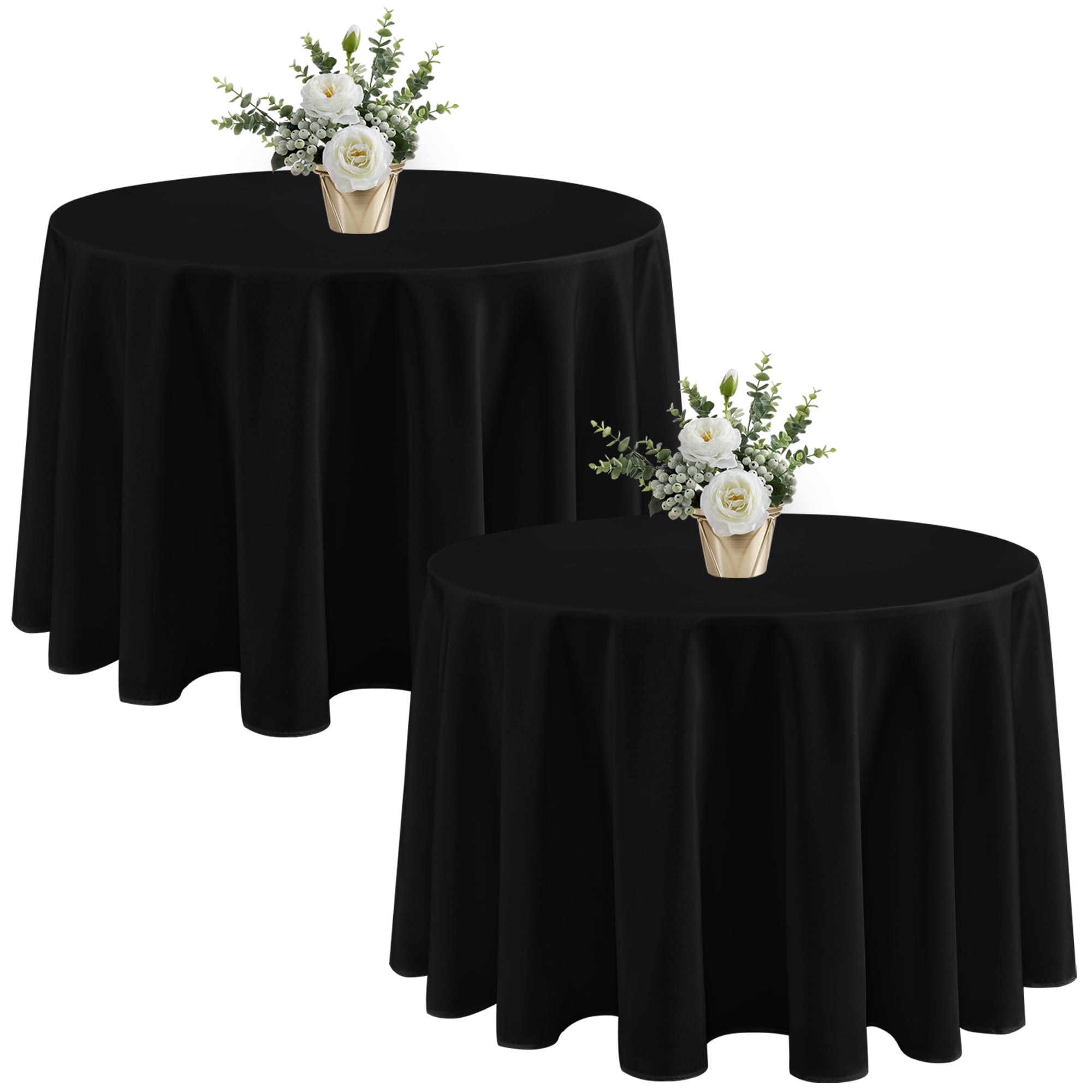 LUSHVIDA 2 Pack Black Tablecloths, 70 inch Round, Washable Polyester ...