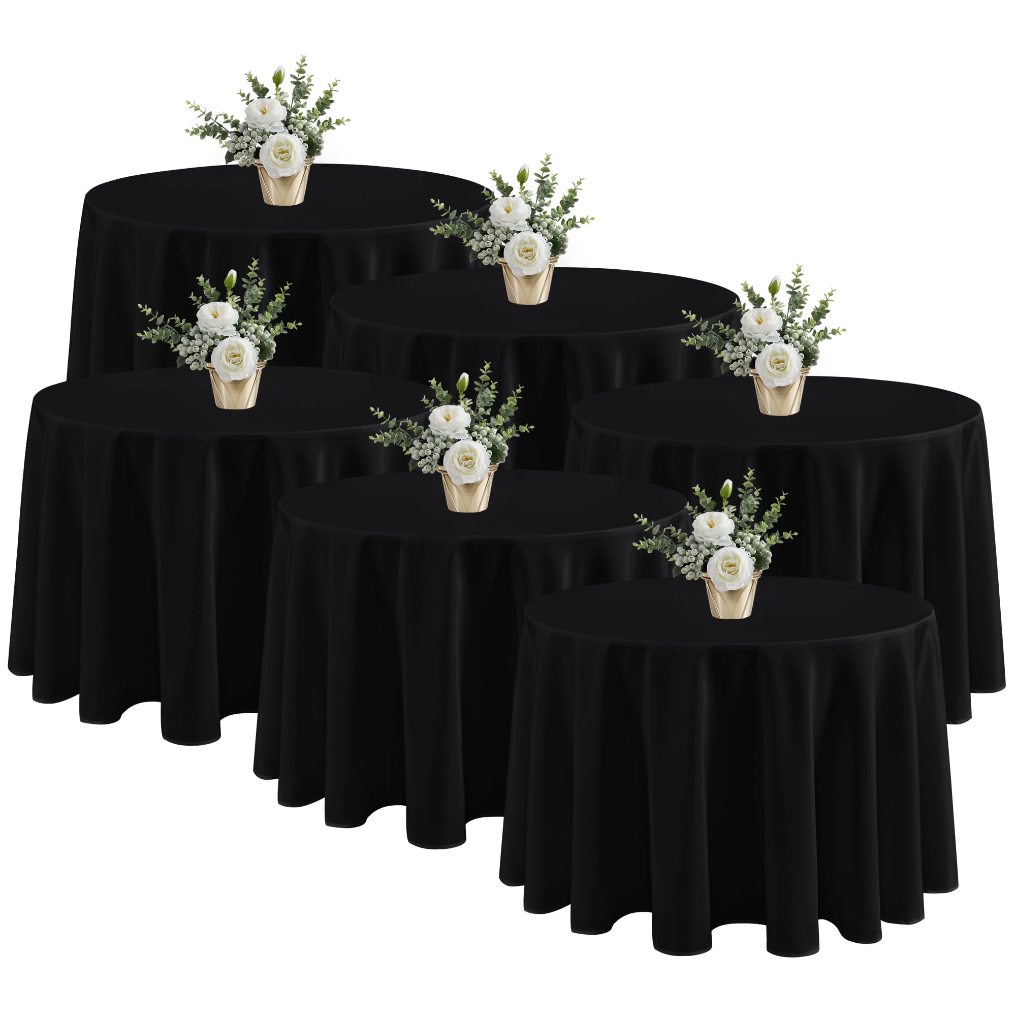 LUSHVIDA 6 Pack Black Table Cloth 90 inch Round Tablecloths Polyester ...
