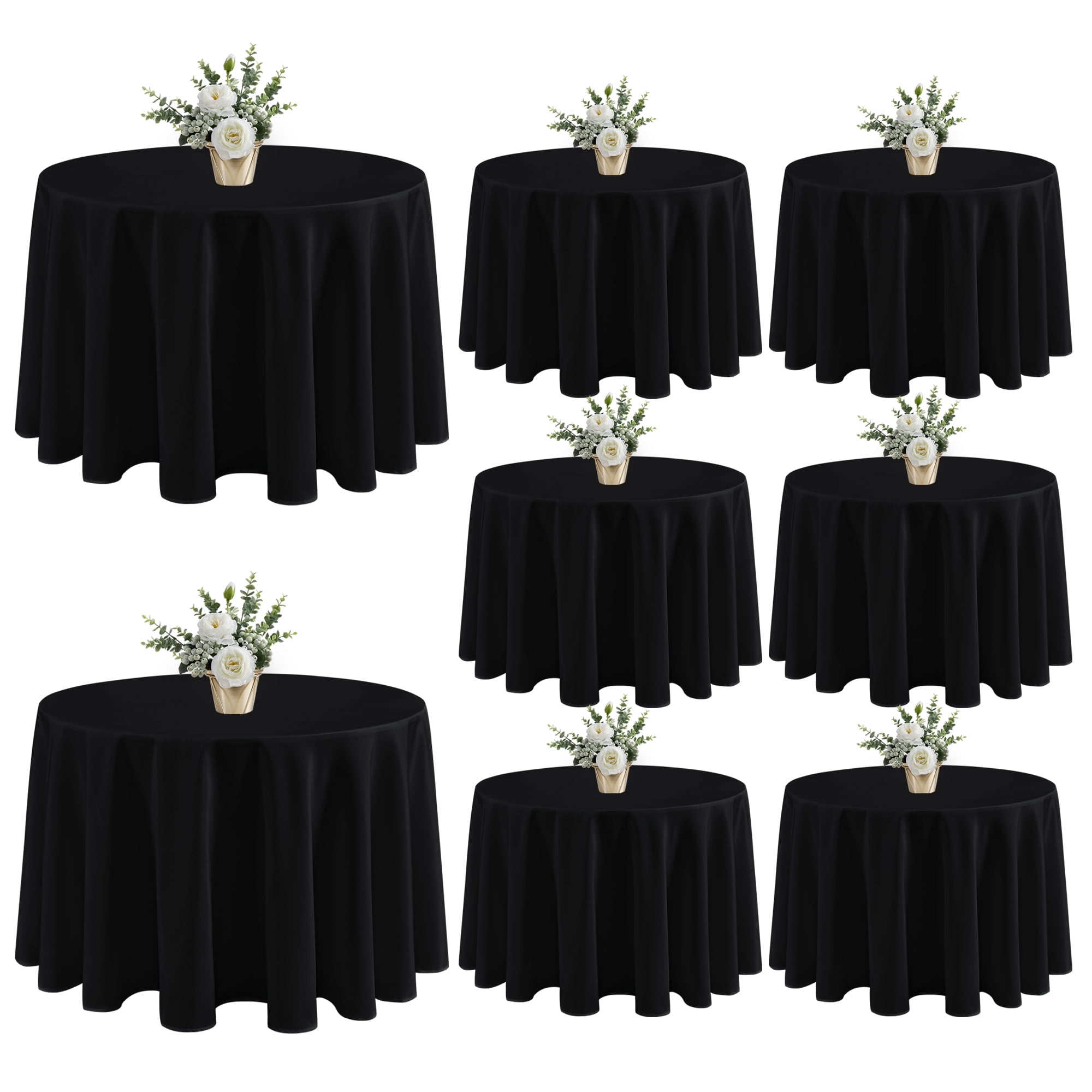 LUSHVIDA 8 Pack Durable Polyester Tablecloths, 120 inch Round Black ...
