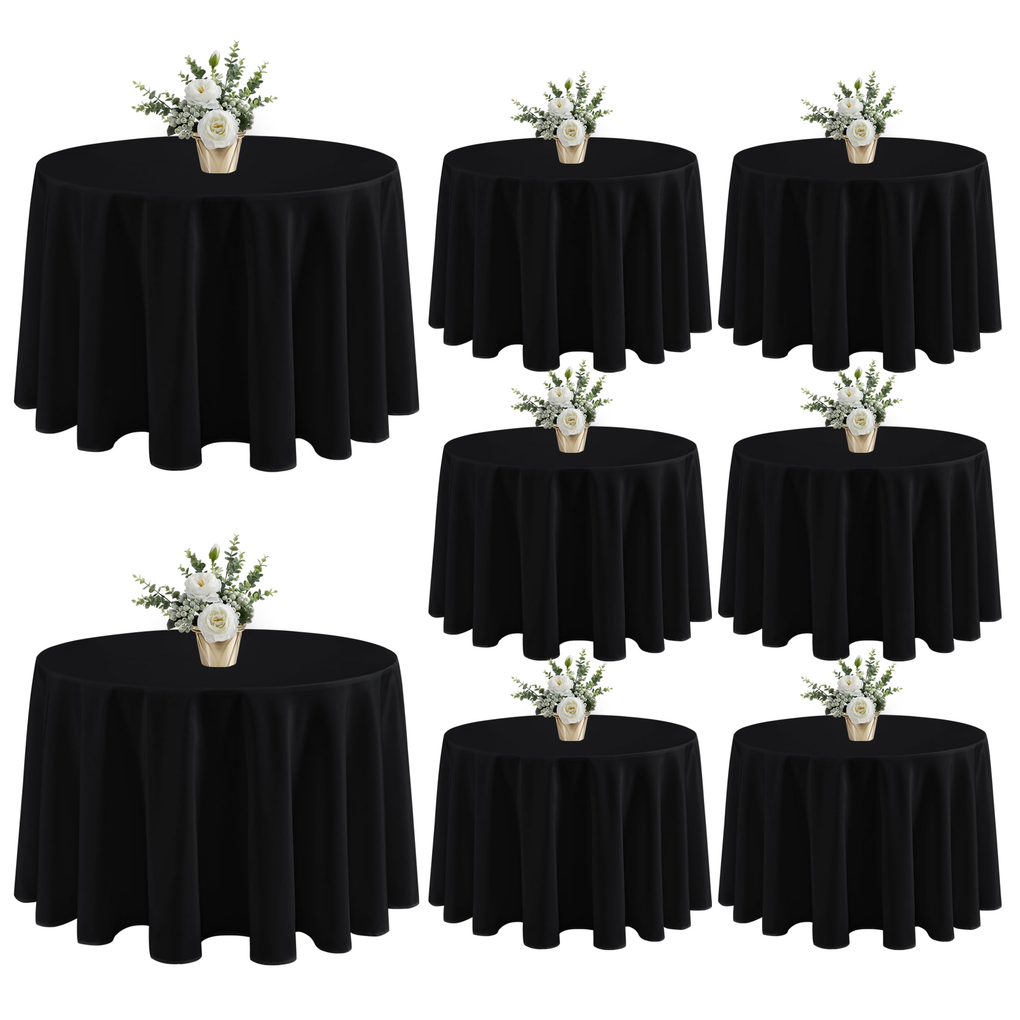 LUSHVIDA 8 Pack Black Tablecloths 70 inch Round Table Cloth Polyester ...