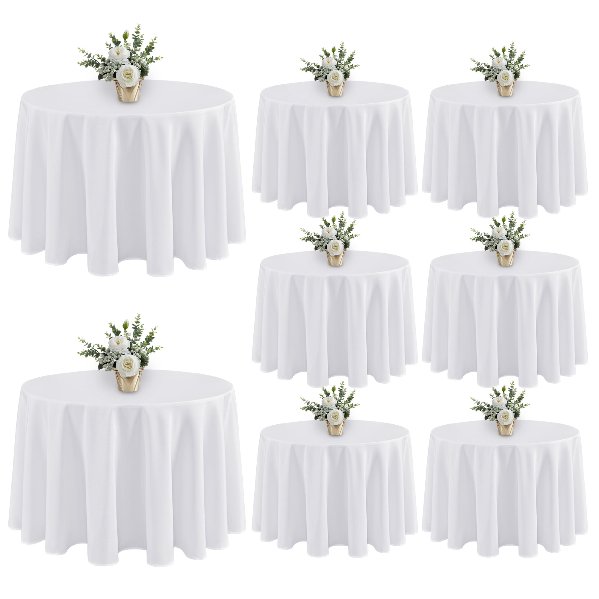 LUSHVIDA 8 Pack White Tablecloths 70 inch Round Table Cloth Polyester ...