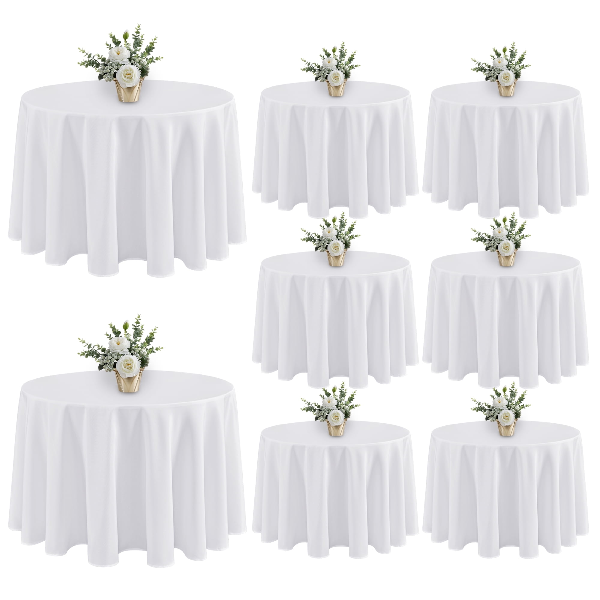LUSHVIDA 8 Pack White Tablecloths 90 inch Round Table Cloth Polyester ...