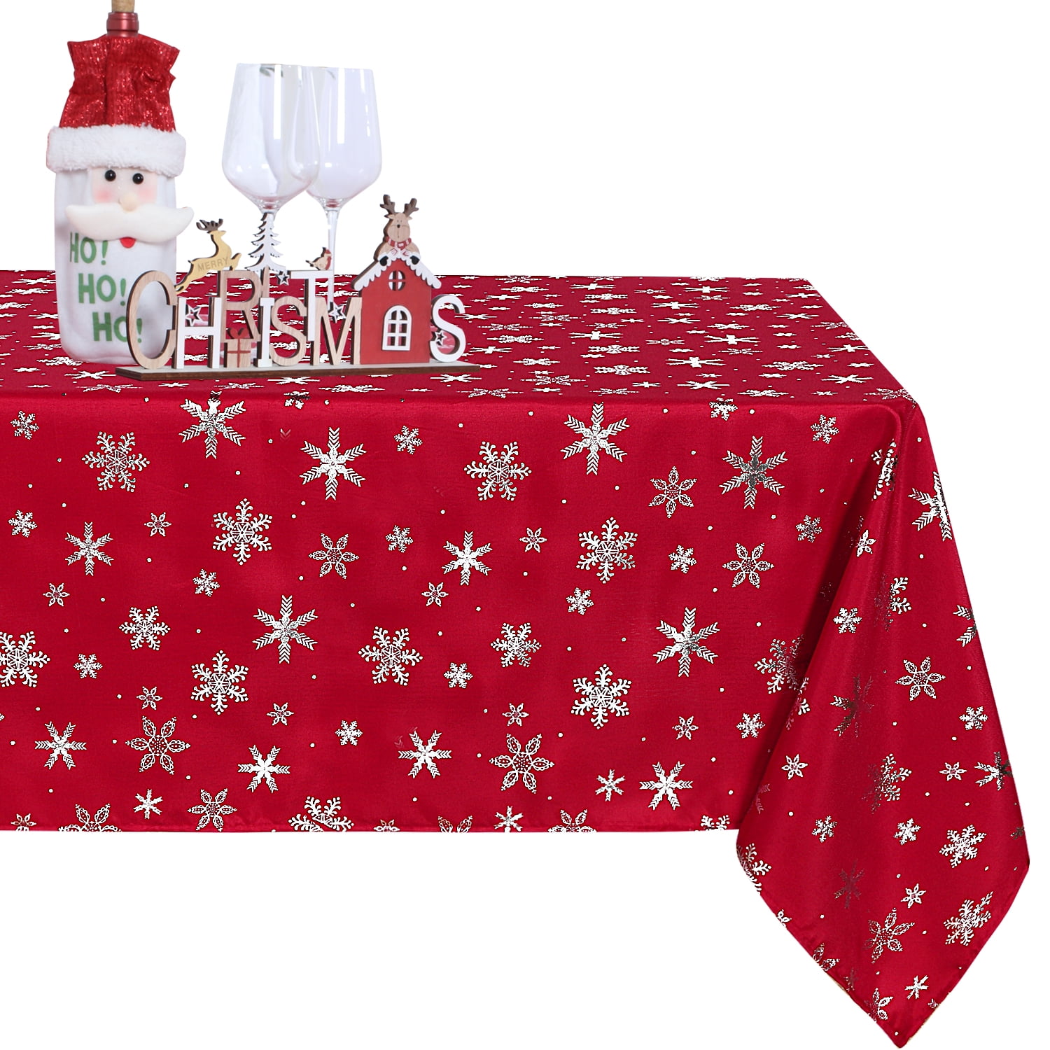 LUSHVIDA Christmas Tablecloth - 60x102 inch, Snowflake Print, Wrinkle ...