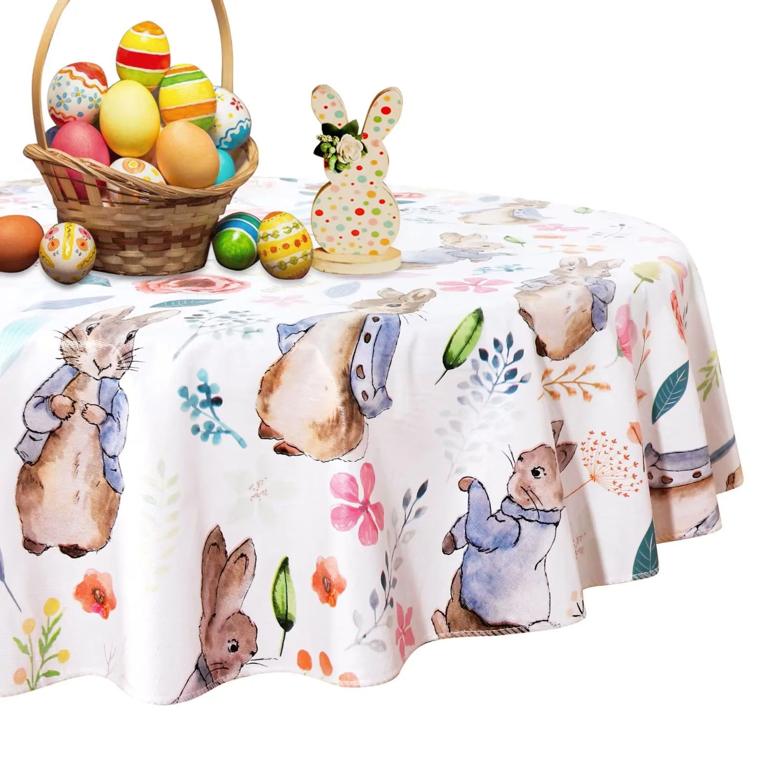 LUSHVIDA Easter Round Table Cloth - 60 Inch Waterproof Rabbit Flower ...