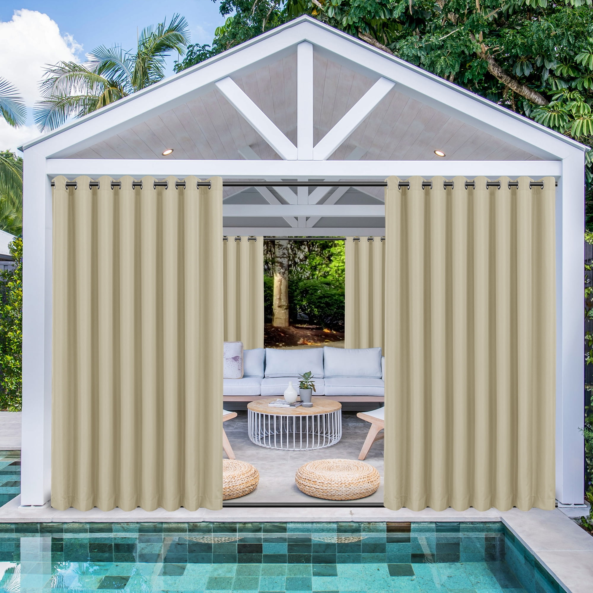 LUSHVIDA Weatherproof Curtains for Indoor & Outdoor, Detachable Tab Top ...