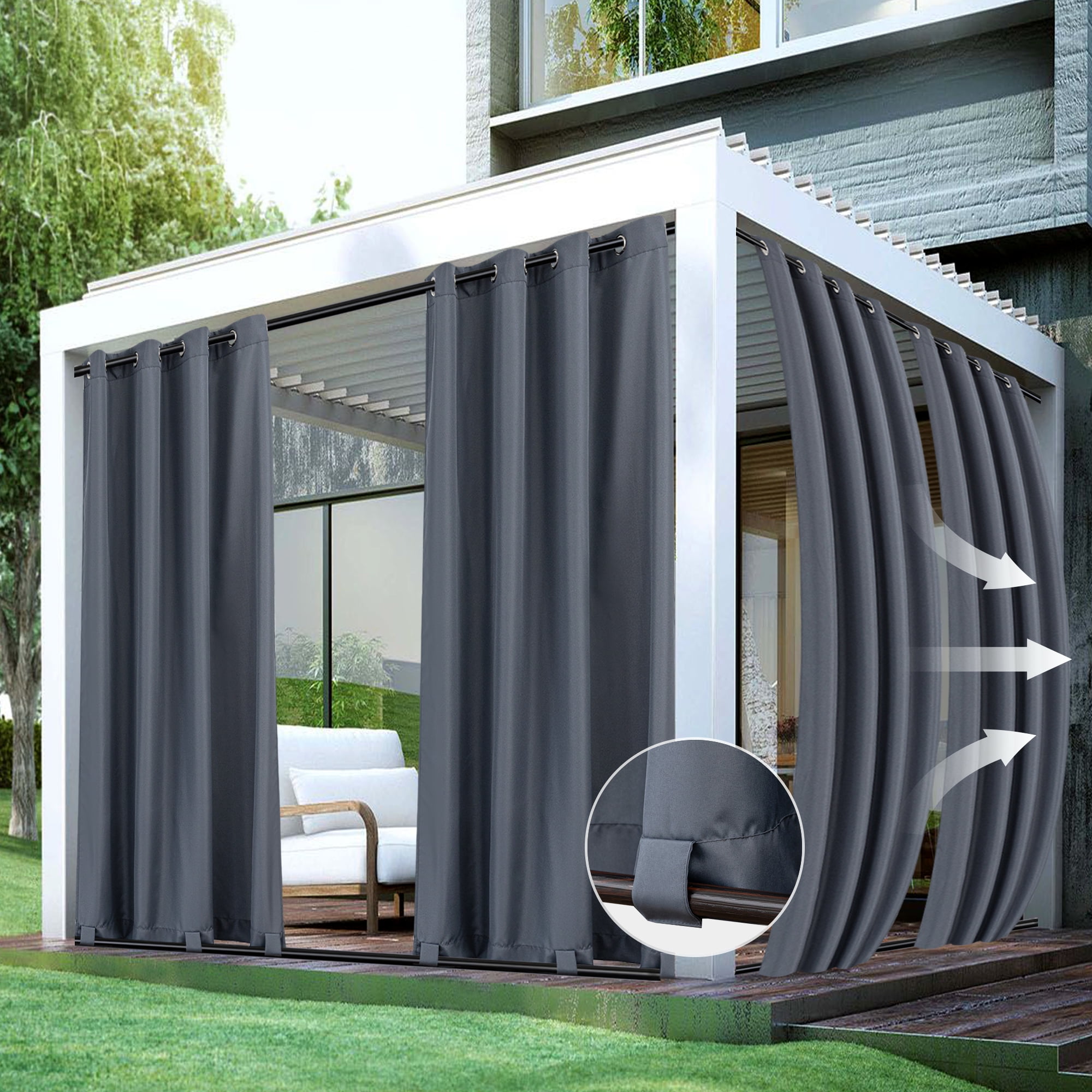 LUSHVIDA Outdoor Curtains for Detachable Sticky Tab Top Patio ...