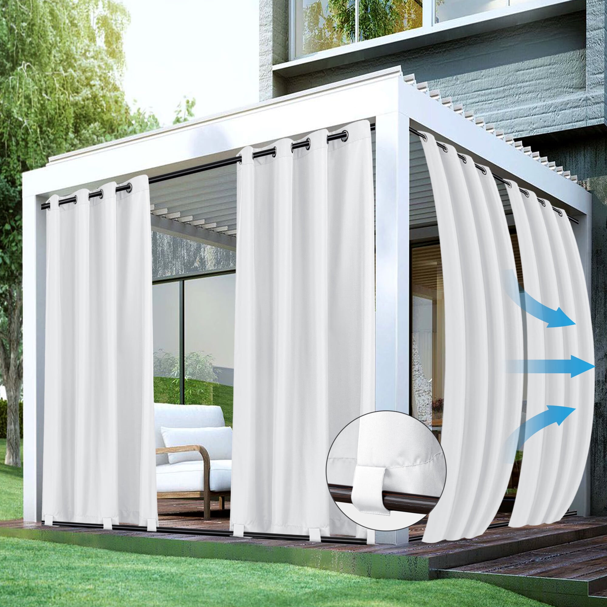 LUSHVIDA Outdoor Curtains for Detachable Sticky Tab Top Patio ...