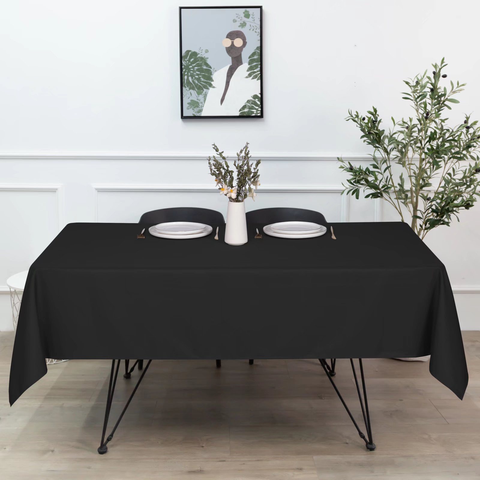 LUSHVIDA Large Fabric Rectangle Tablecloth, 60x84 inch, Black, Stain ...