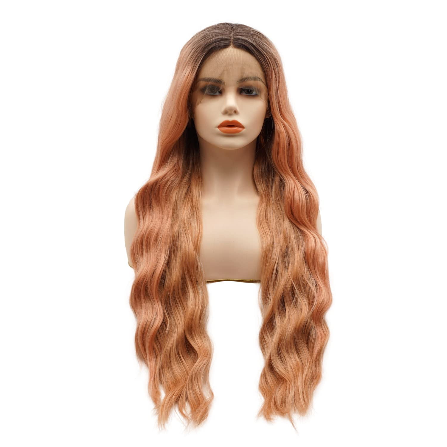 LUSHY BEAUTY Hair Synthetic Lace Front Wig Wavy Long 26inch Dark Root ...