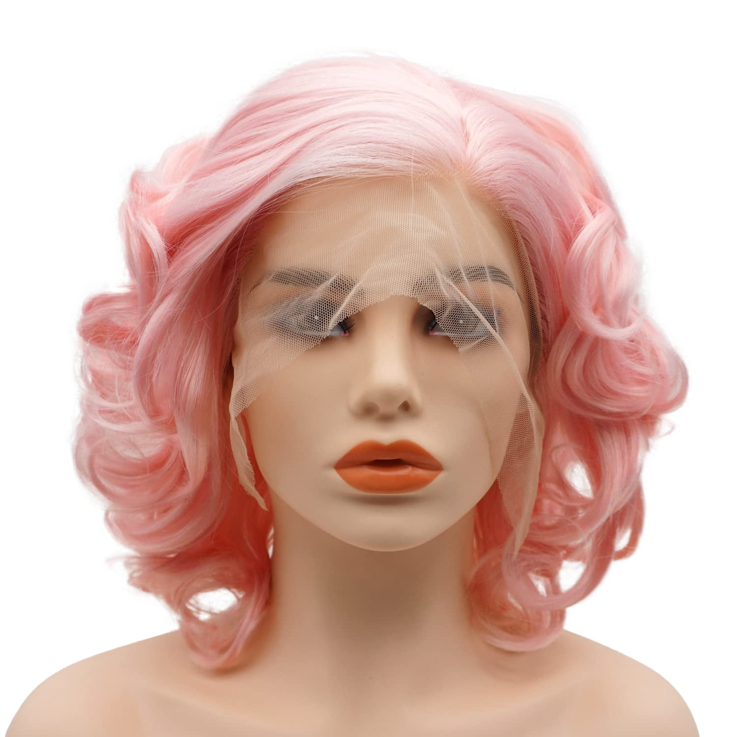 LUSHY BEAUTY Hair Synthetic Lace Front Wig Wavy Short 10inch Pink Heavy ...