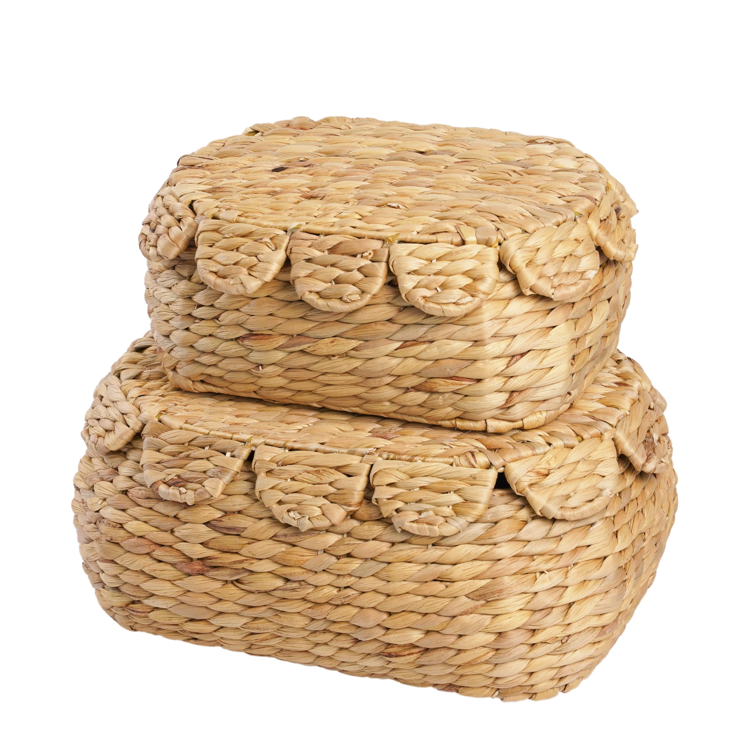 LUSYDECO Round Wicker Storage Baskets with Lid, Rattan Basket ...