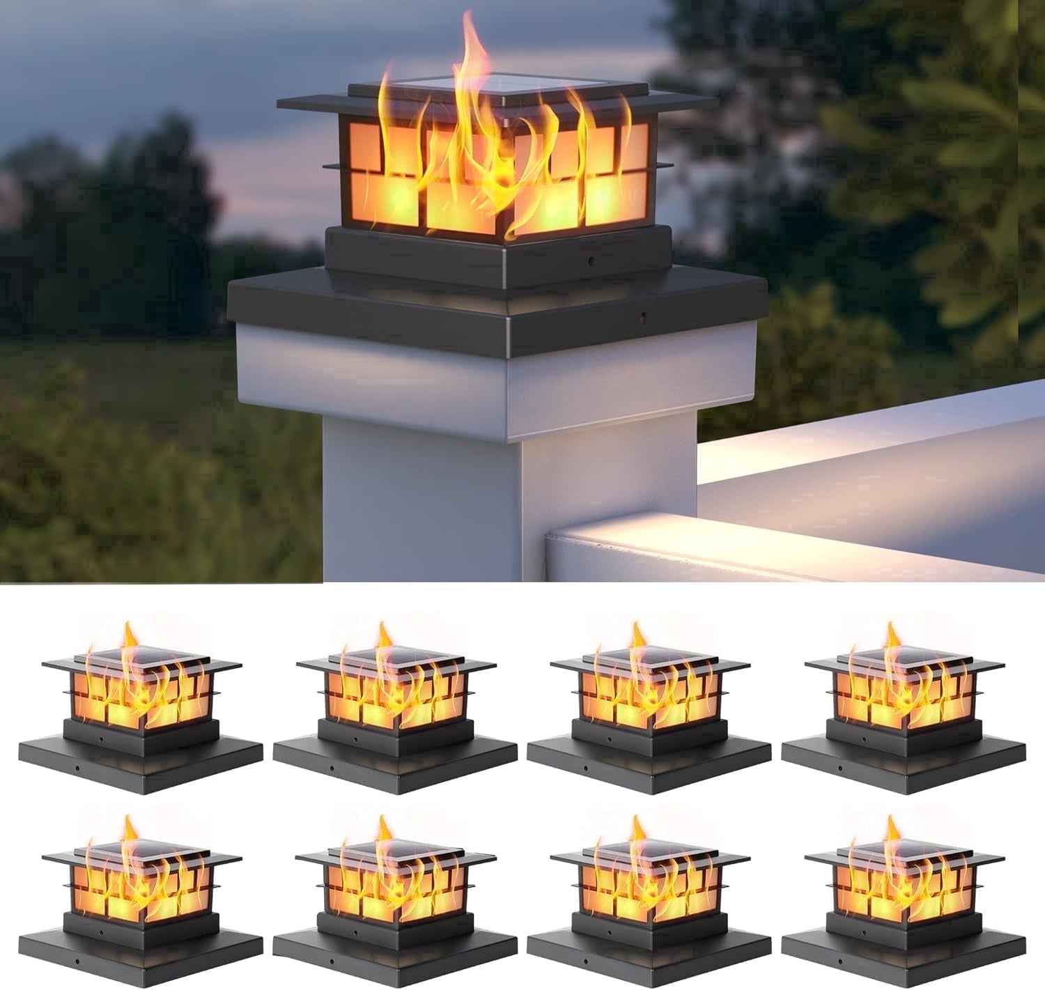 LUTEC 8 pack Solar Post Lights, Waterproof Fence Post Solar Lights for ...