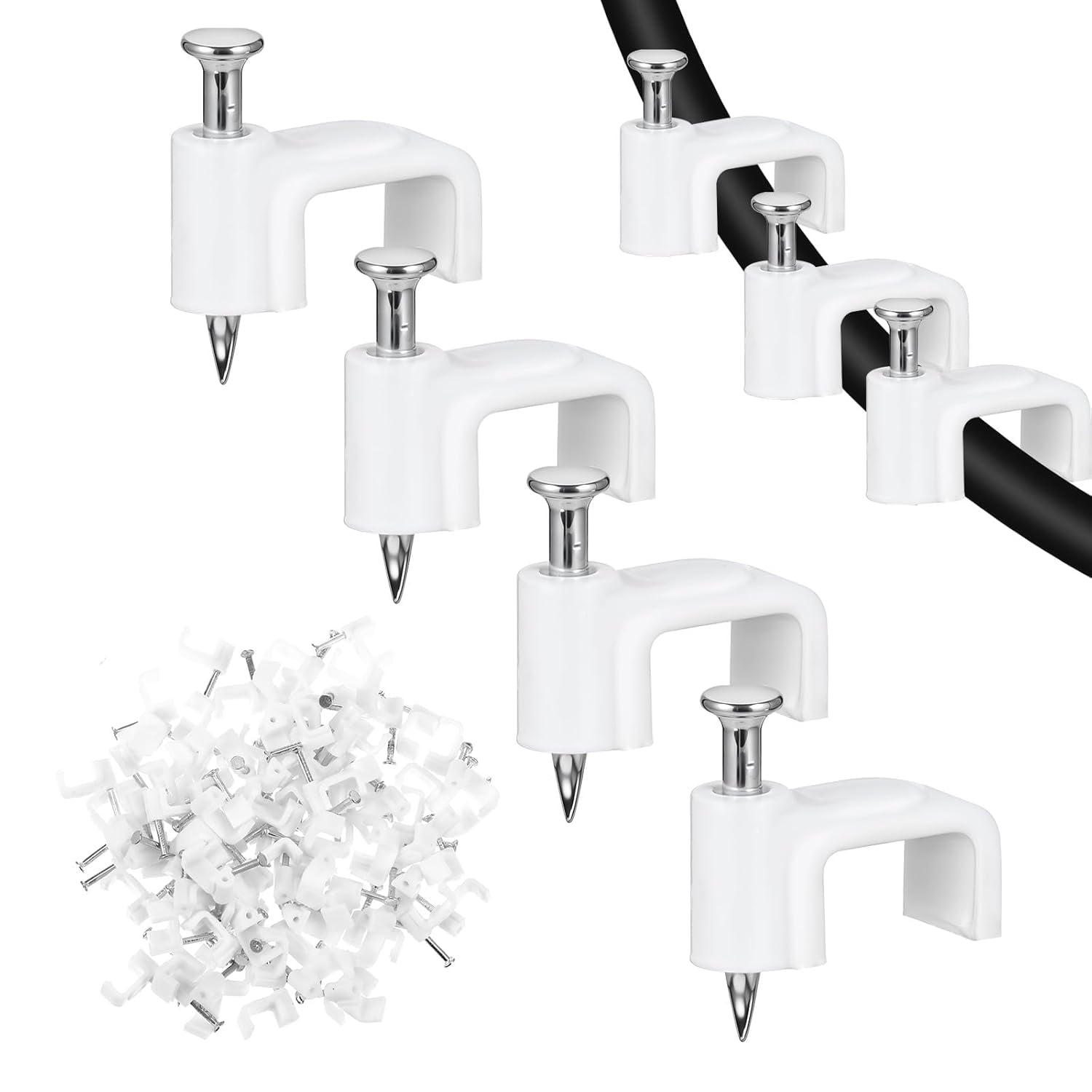 LUU-100pcs White Cable Clips 10mm Flat Ethernet Cable Wall Clips Cable ...