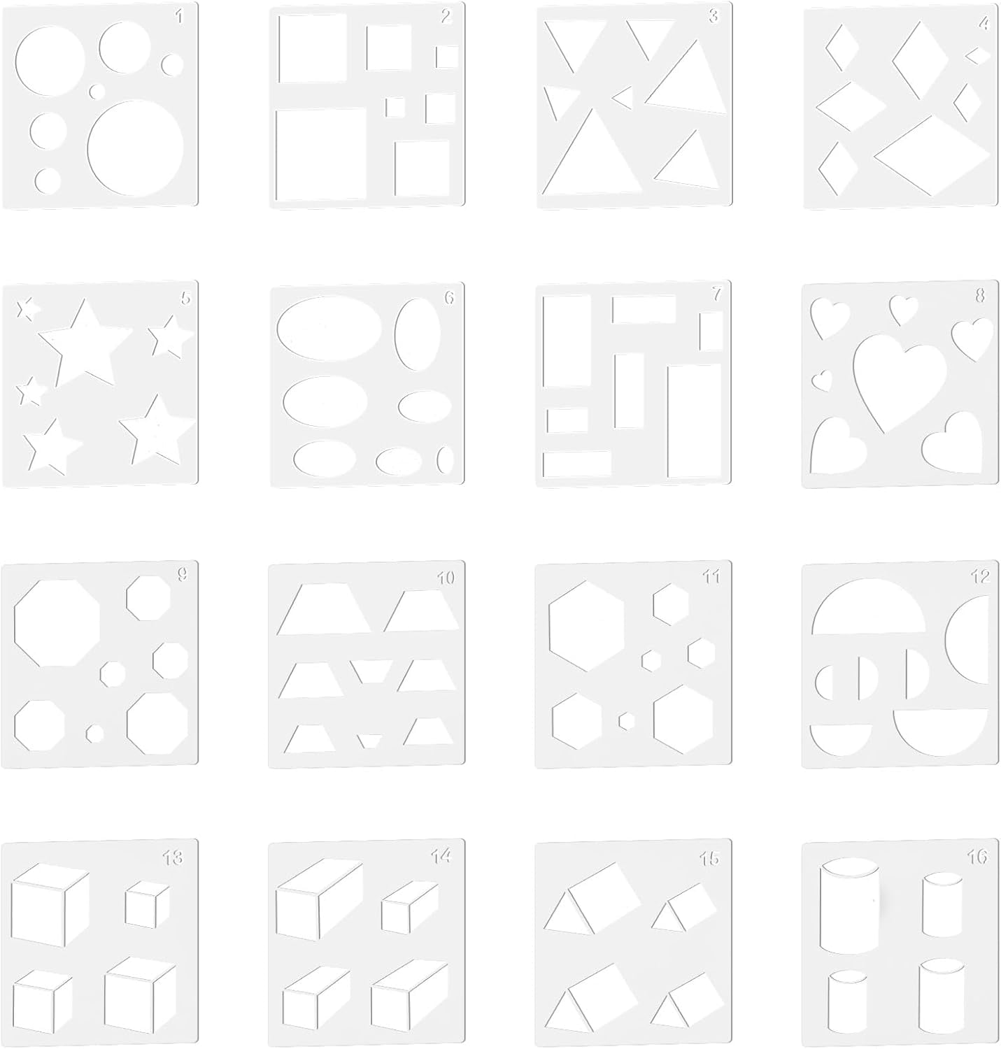 LUU-16-Piece Geometric Shape Stencil Set, Triangle Round Stencils for ...
